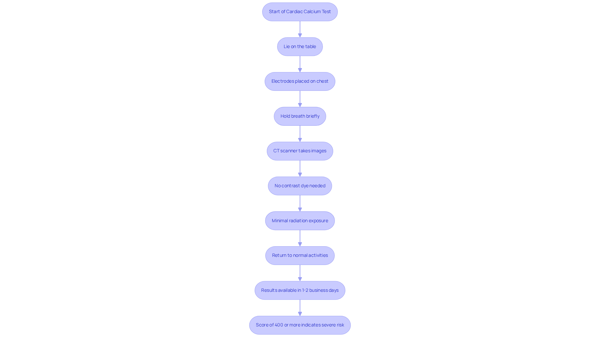 Each box represents a step in the test process. Follow the arrows to see how the procedure flows from start to finish, ensuring you understand what to expect during the test.