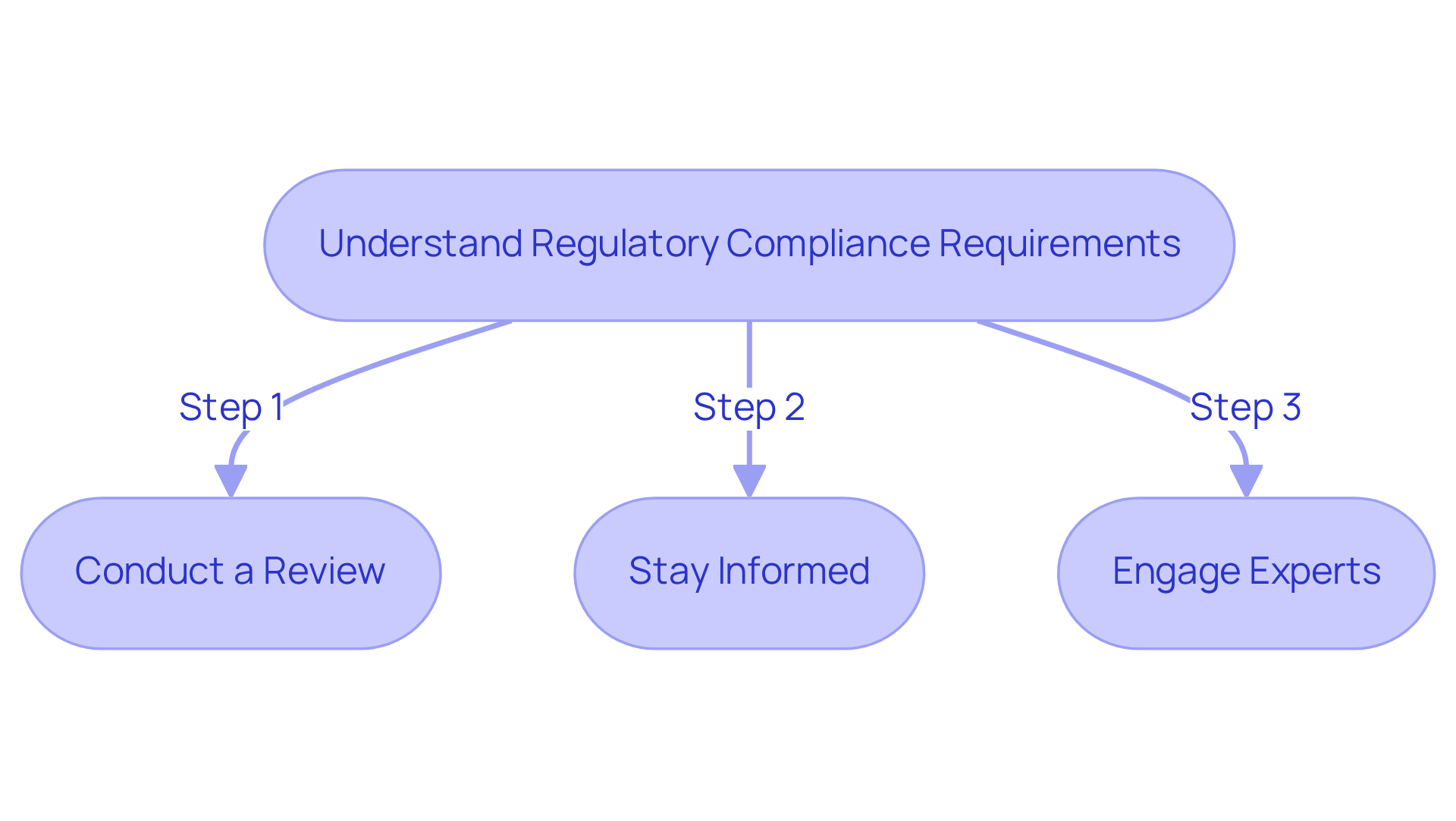 Follow the arrows to see the steps organizations should take to ensure they understand and comply with regulatory standards. Each box represents an important action to help align operations with regulations.