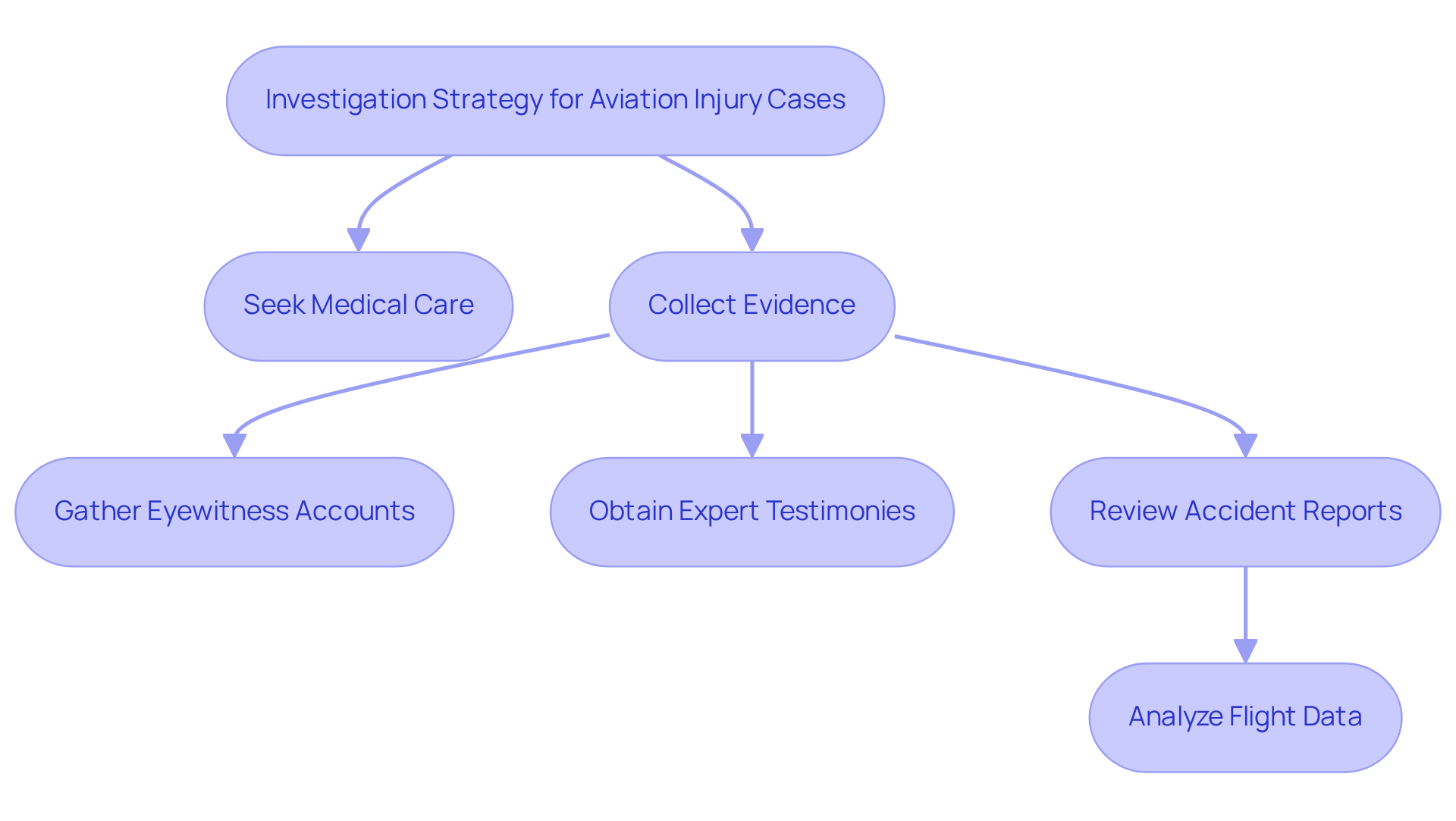 This flowchart outlines the steps to take after an airline incident. Start at the top with the main strategy, then follow the arrows to see each action you should take to strengthen your case. This flowchart outlines the steps to take after an airline incident. Start at the top with the main strategy, then follow the arrows to see each action you should take to strengthen your case.