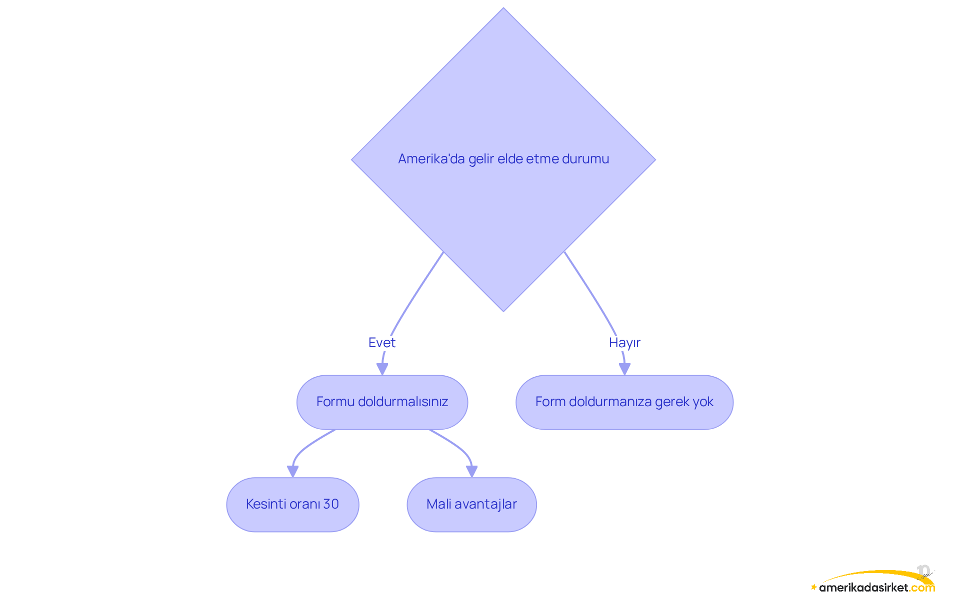 Bu diyagram, Amerika'da gelir elde eden bireylerin 1040NR formunu doldurup doldurmaması gerektiğini gösteriyor. 'Evet' yanıtı, formun doldurulması gerektiğini belirtirken, 'Hayır' yanıtı, formun gereksiz olduğunu gösteriyor. Ek bilgiler, sürecin önemini vurgulamak için eklenmiştir.