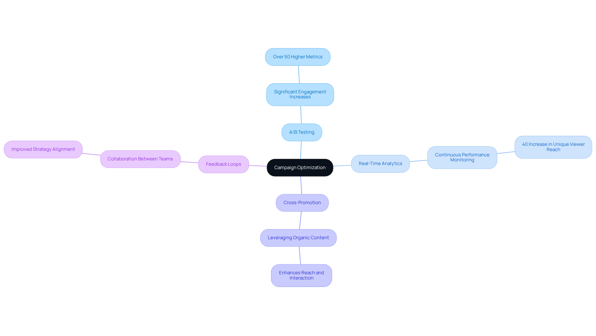 The central node represents the overall goal of optimizing campaigns, while each branch shows a specific practice. The subpoints provide additional insights or examples related to each practice.