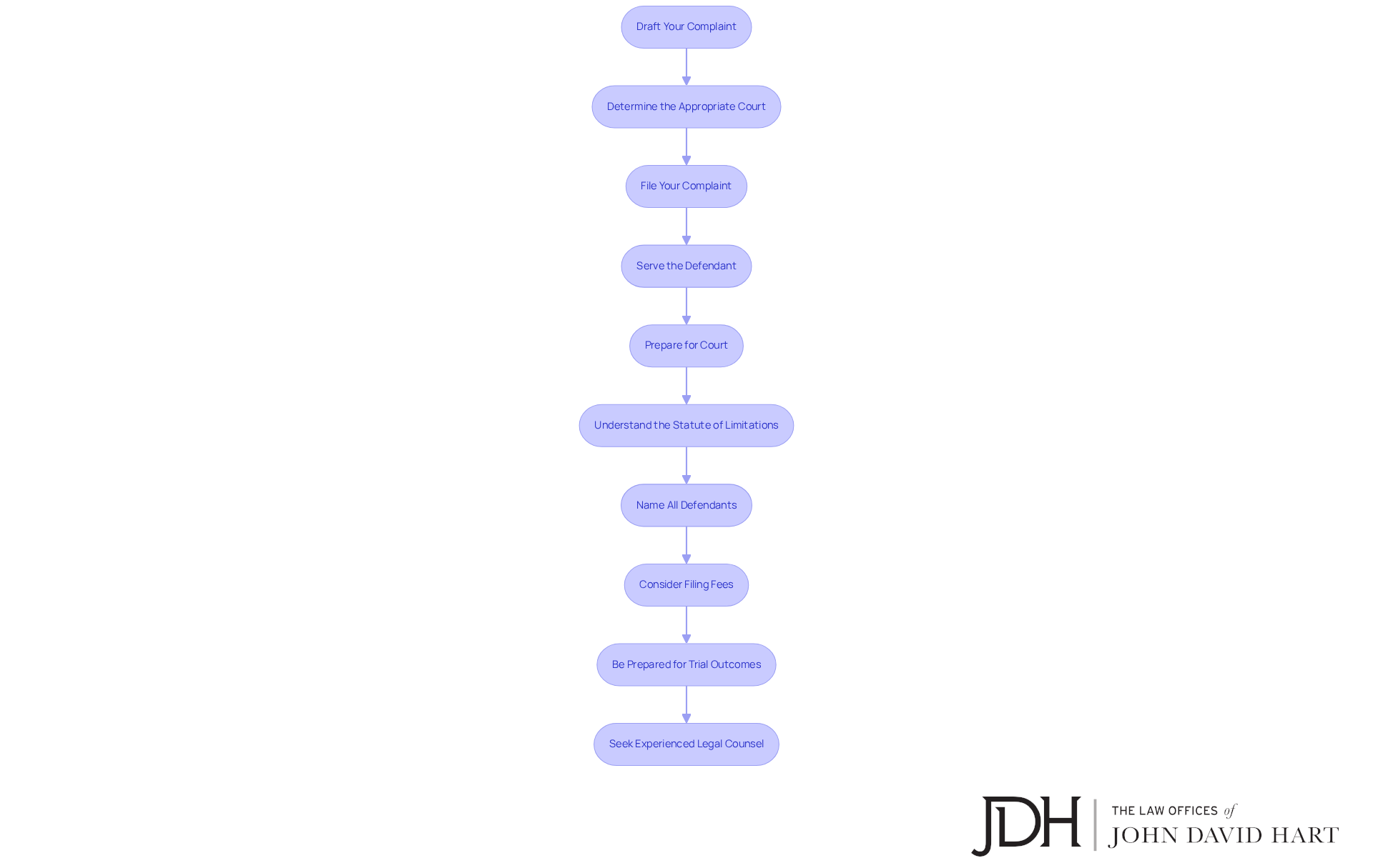 Each box in the flowchart represents a crucial step in the lawsuit process. Follow the arrows to move through the steps in the order they should be completed.