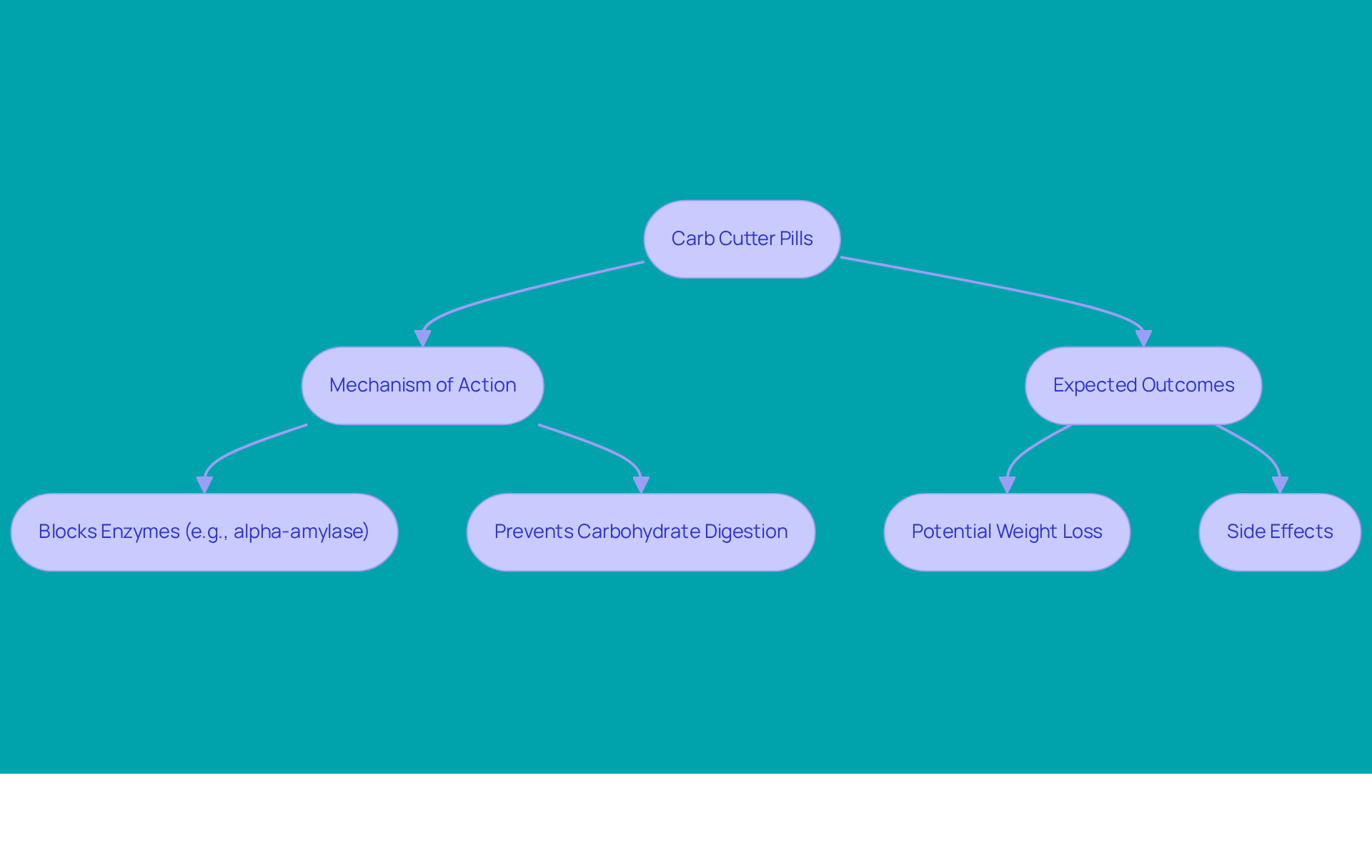 Follow the arrows to understand how carb cutter pills function, from blocking enzymes to their potential effects on weight loss and side effects. Each box represents a key step or consideration in the process.