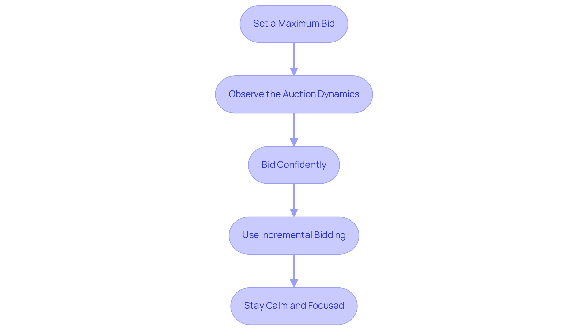 Each box represents a crucial step in your bidding strategy. Follow the arrows to see how to navigate the auction effectively, from setting your limits to maintaining your composure.