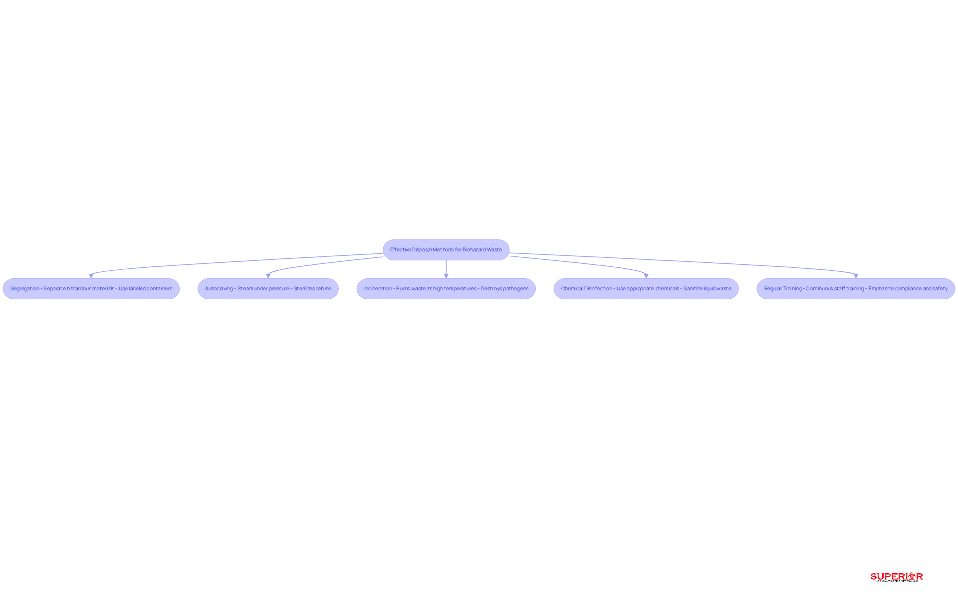 Each box represents a method for disposing of biohazard waste. Follow the arrows to see how each method contributes to safe and effective waste management. Each box represents a method for disposing of biohazard waste. Follow the arrows to see how each method contributes to safe and effective waste management.
