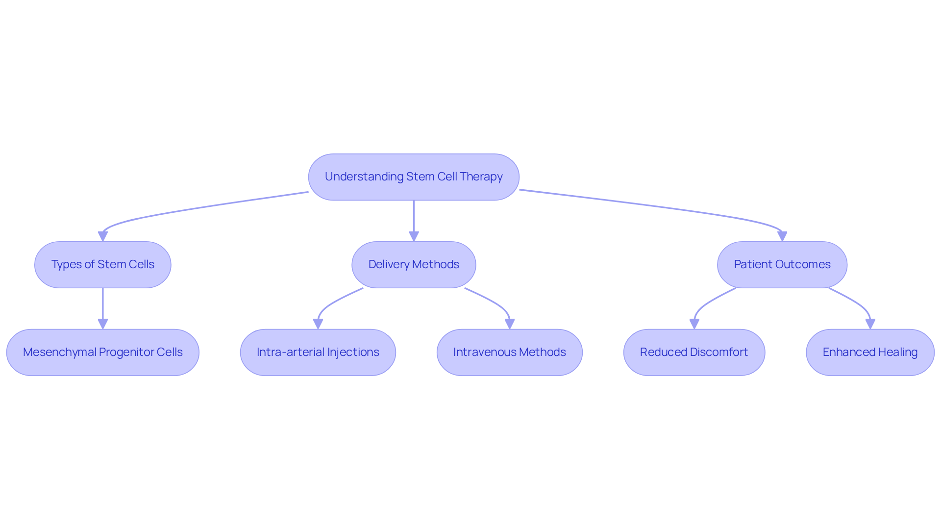 This flowchart illustrates the journey of stem cell therapy. Start at the top to learn about the therapy, then follow the arrows to see the types of stem cells and how they are delivered. Finally, see the positive outcomes that patients may experience. This flowchart illustrates the journey of stem cell therapy. Start at the top to learn about the therapy, then follow the arrows to see the types of stem cells and how they are delivered. Finally, see the positive outcomes that patients may experience.