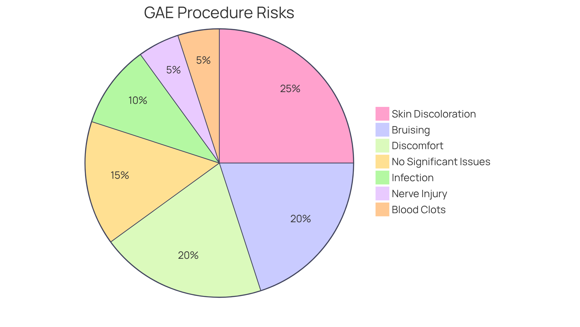 Each slice of the pie represents a different risk associated with GAE. The size of the slice indicates how common or significant that risk is compared to others. A larger slice means a more common risk, while a smaller slice indicates a less common risk.