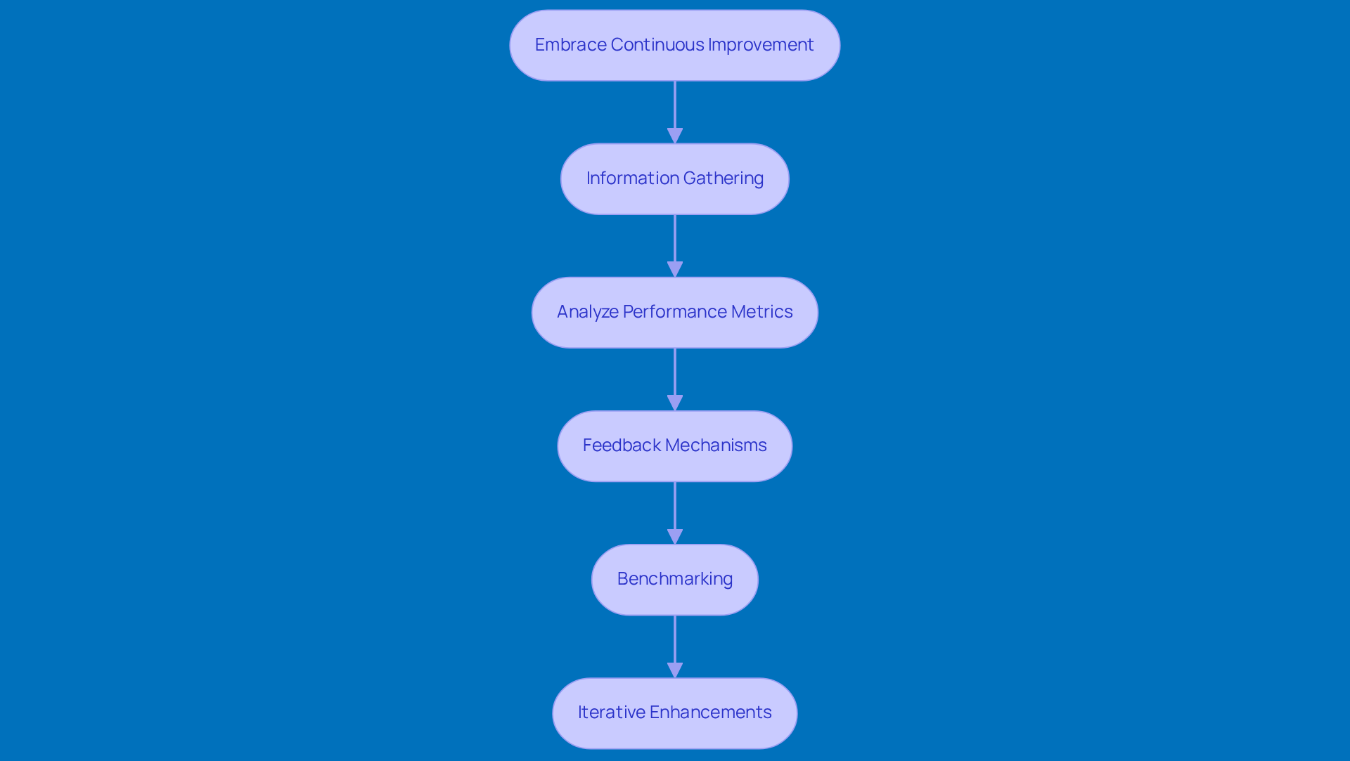 This flowchart outlines the steps to improve your business using data. Each box represents a strategy you can implement, and the arrows show how they connect and build on each other. Start at the top and follow the flow to see how to embrace continuous improvement!