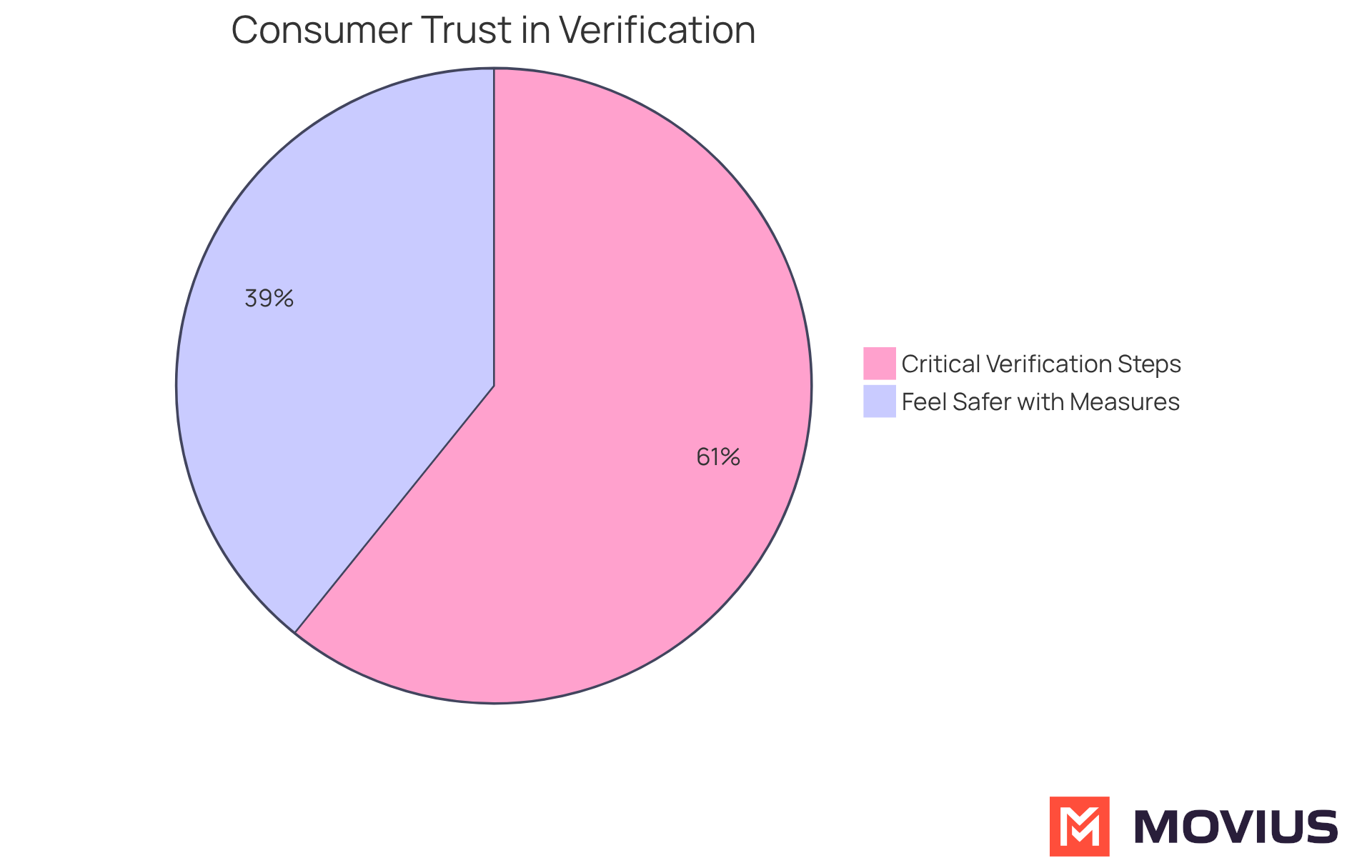 This chart shows how many consumers think verification steps are important and how many feel safer when these steps are taken. The bigger the slice, the more people agree with that statement. This chart shows how many consumers think verification steps are important and how many feel safer when these steps are taken. The bigger the slice, the more people agree with that statement.