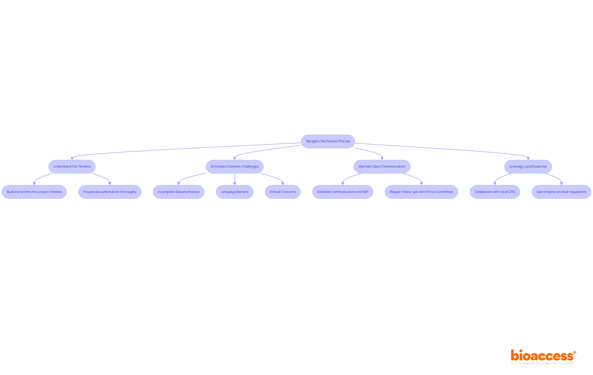 This flowchart outlines the steps to effectively navigate the review process. Each box represents a key strategy or challenge, and the arrows show how to progress through the process. Follow the flow to understand how to manage each aspect of the review efficiently.