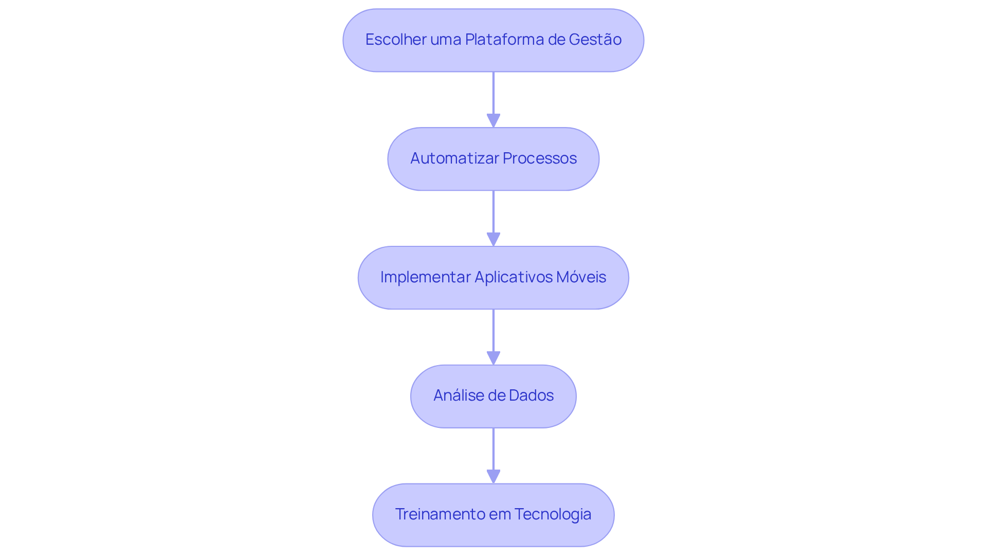 Cada caixa representa uma etapa no processo de integração da tecnologia - siga as setas para entender como cada passo se relaciona com o próximo.
