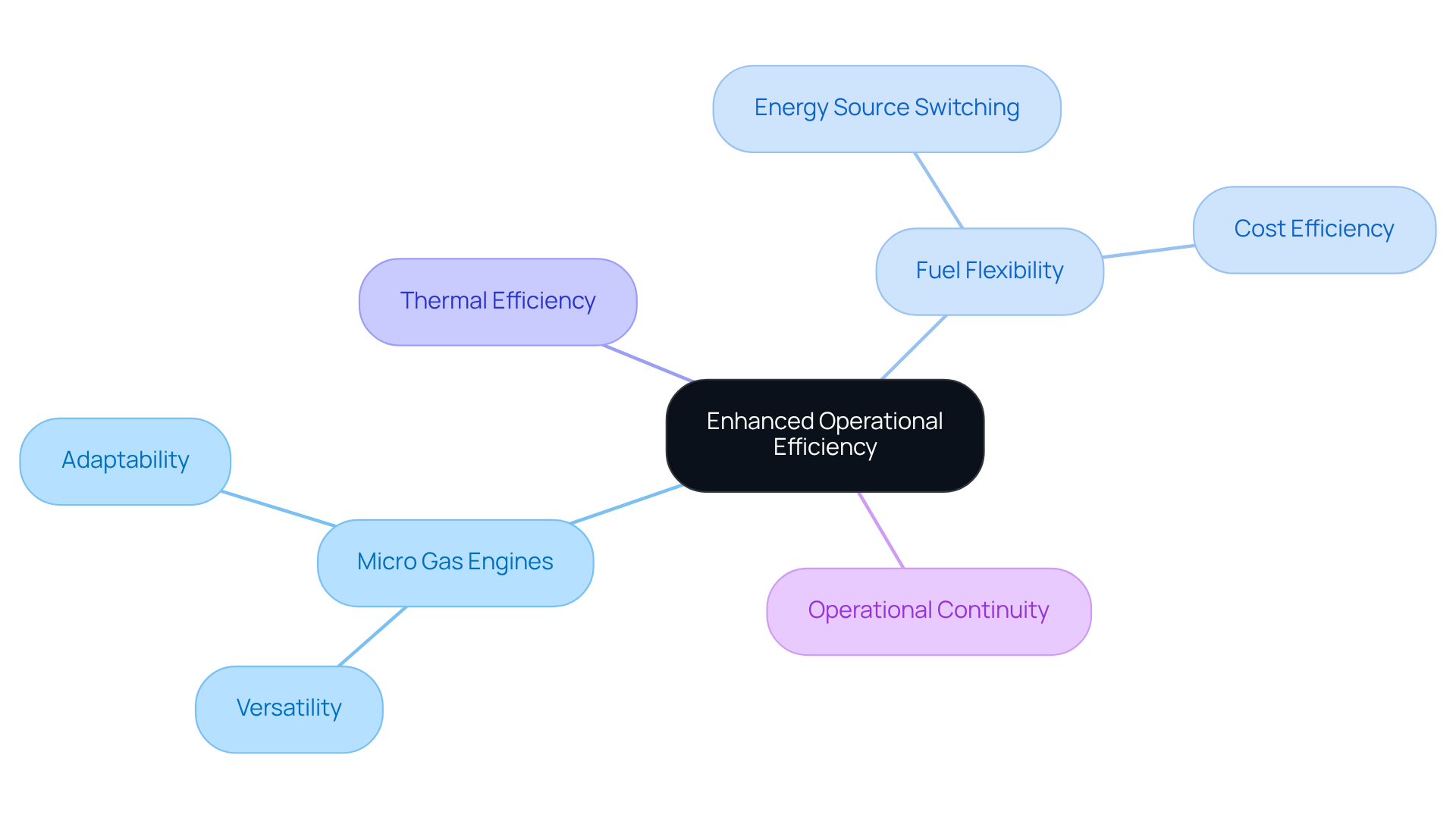 The central node represents the main theme, while the branches show how different aspects contribute to operational efficiency. Each branch and sub-branch illustrates a specific benefit or characteristic, helping you see the big picture of how fuel flexibility enhances performance.