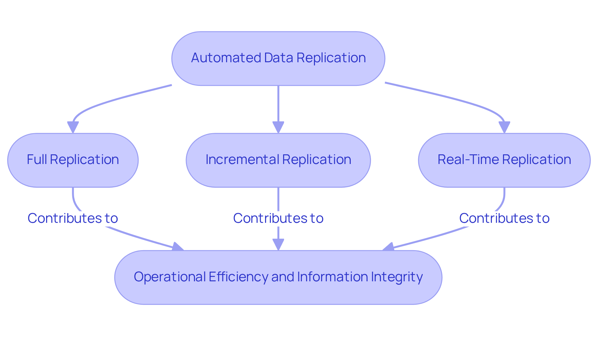 This flowchart shows how automated data replication works. Start with the main process, then see how each type of replication contributes to better operations and reliable information.