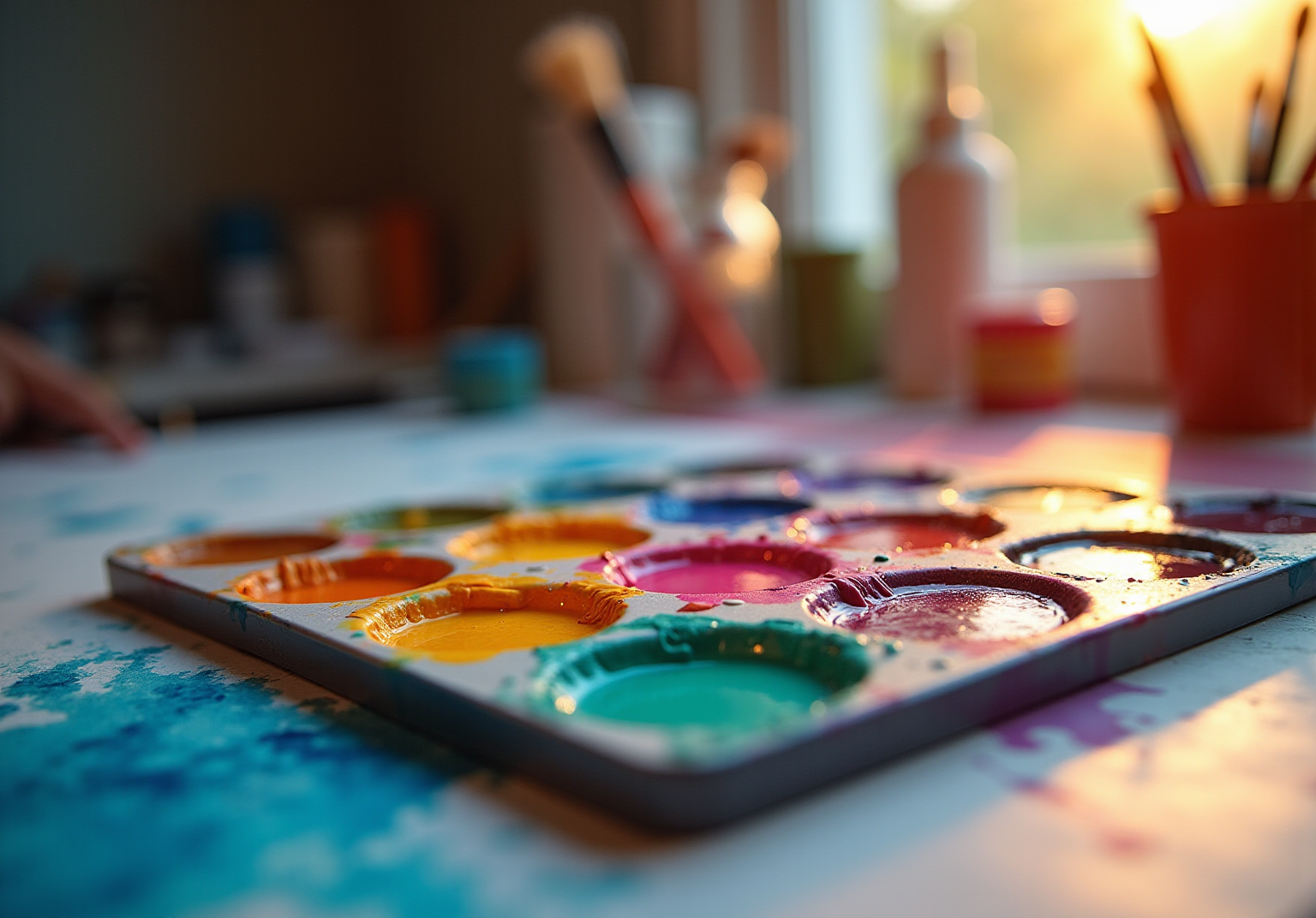 Mijello Fusion Watercolor Palette in an Artist's Workspace