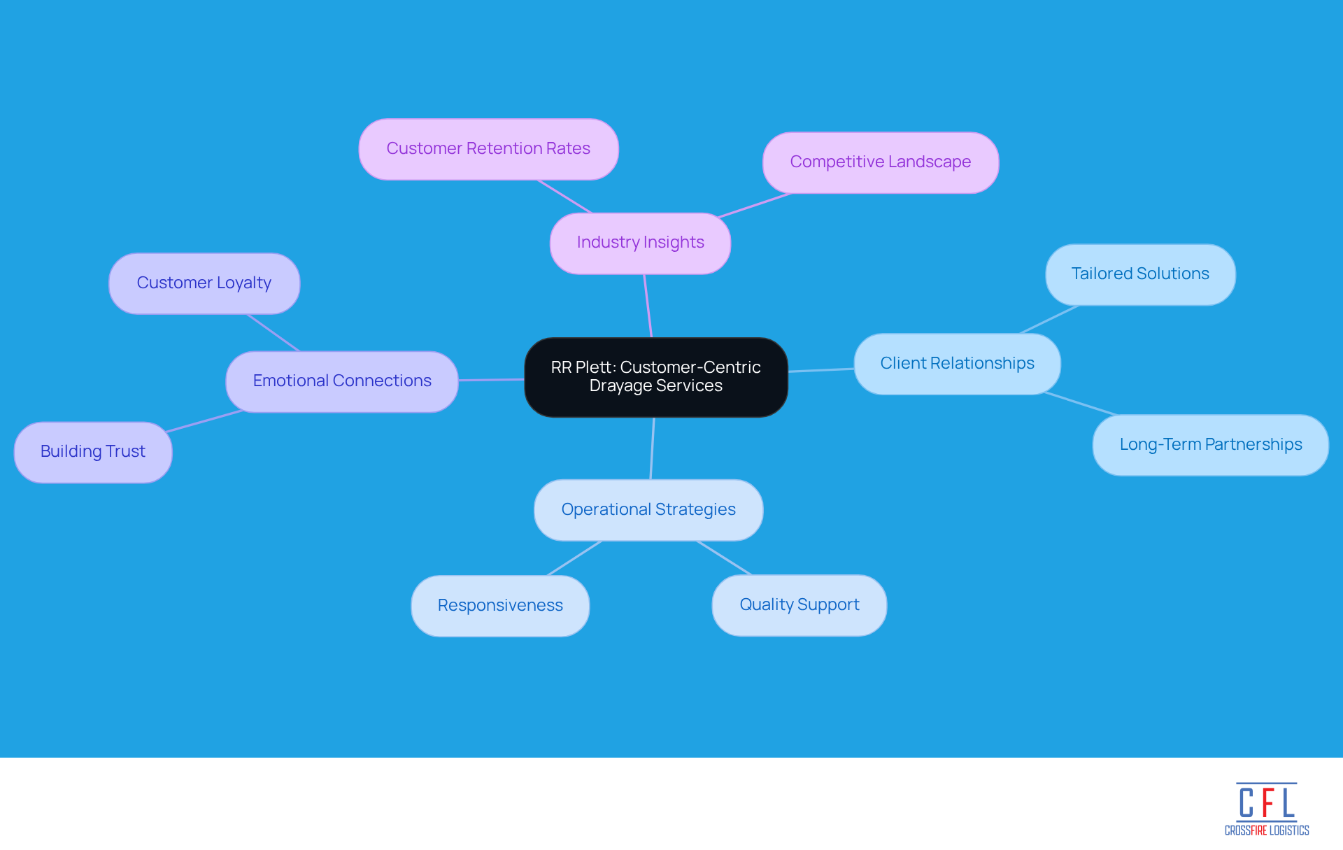 Start at the center with RR Plett's focus on customers, then explore how different elements like relationships and strategies contribute to their success. Each branch shows a different aspect of their approach. Start at the center with RR Plett's focus on customers, then explore how different elements like relationships and strategies contribute to their success. Each branch shows a different aspect of their approach.