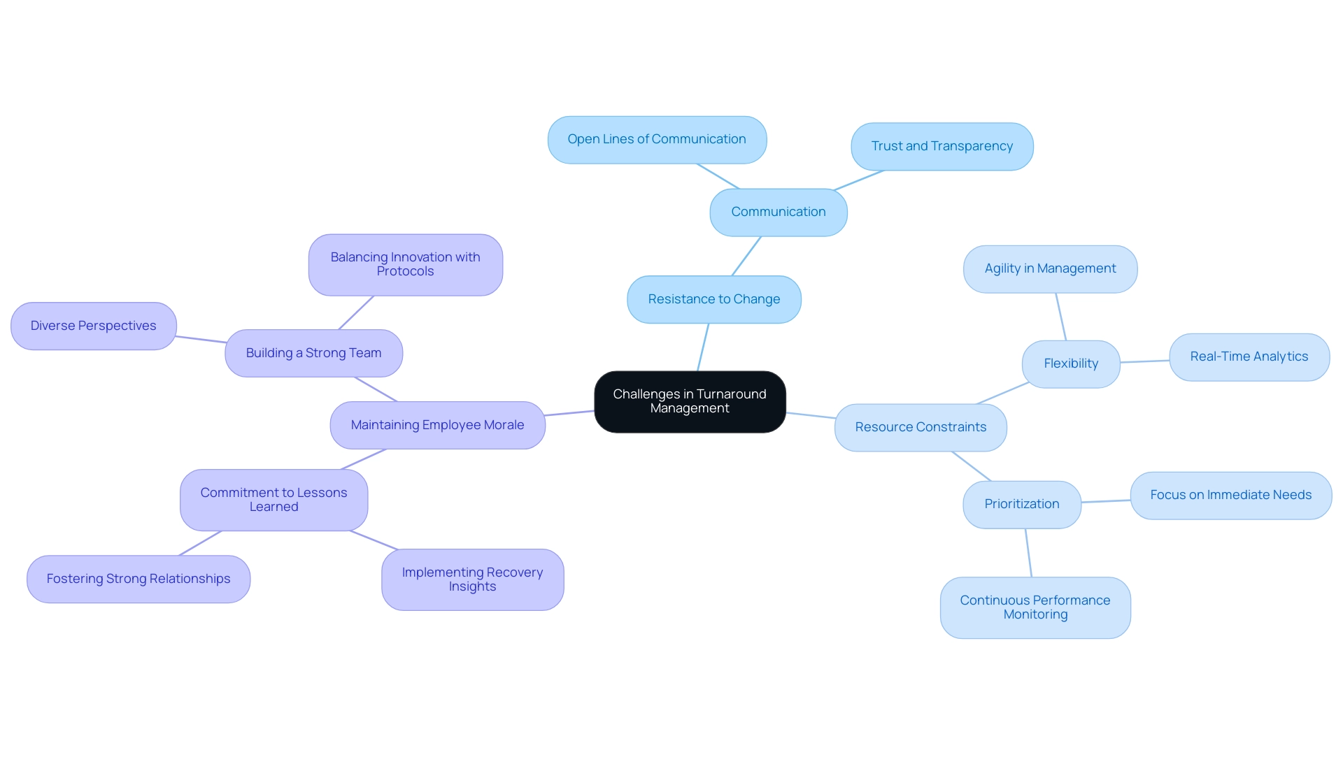 The central node represents the overarching theme, with branches indicating key challenges and sub-branches showing the strategies to address them.