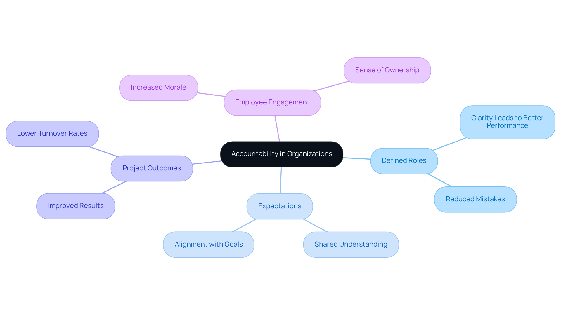 The center represents the main idea of accountability. Each branch shows a key aspect of how accountability functions in organizations, helping you see how they connect and contribute to overall success.