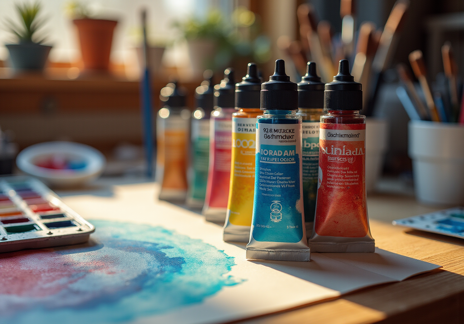 Artistic Workspace with Schmincke Watercolor Tubes Artistic Workspace with Schmincke Watercolor Tubes