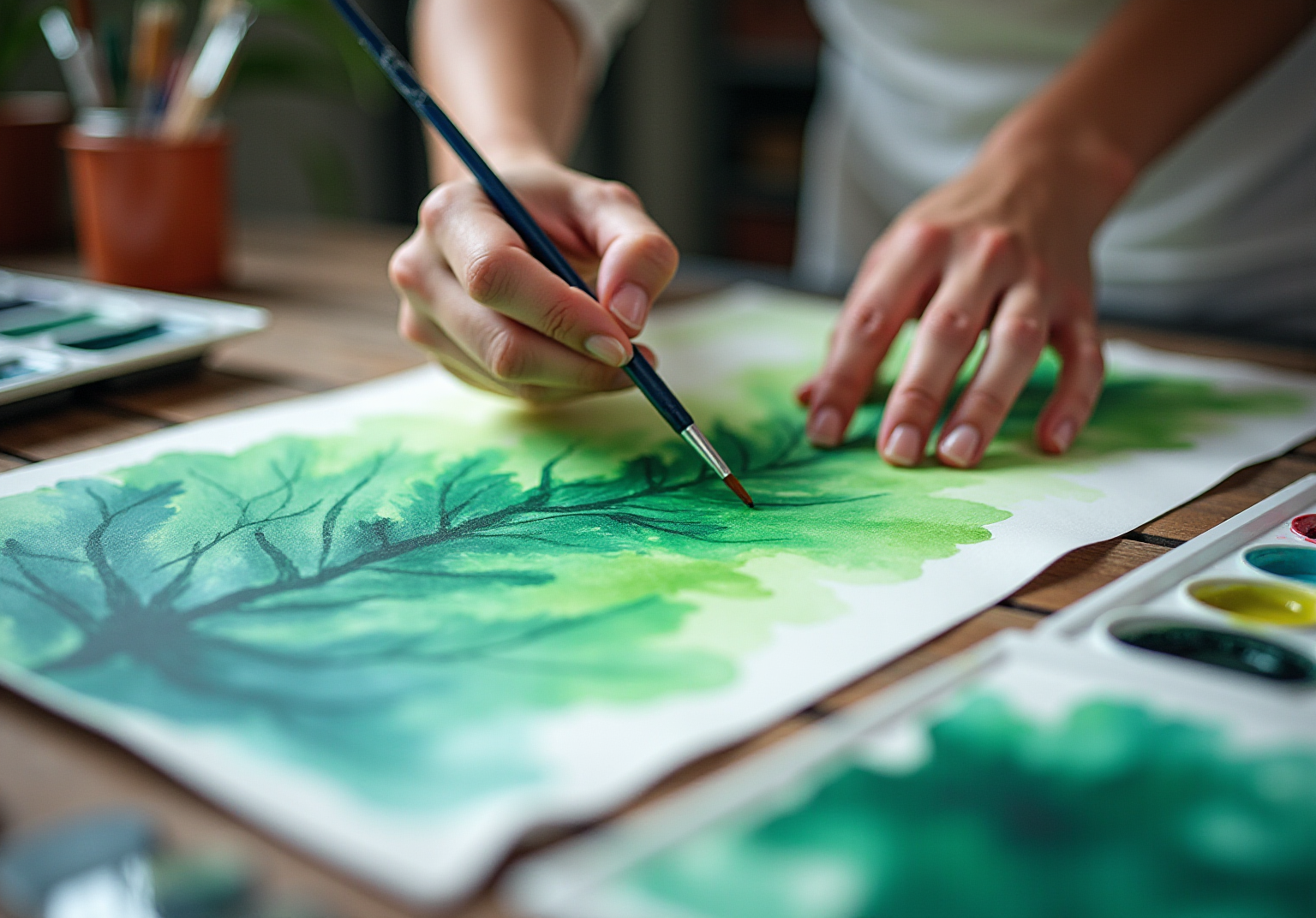 Layering Watercolors in an Artist's Studio