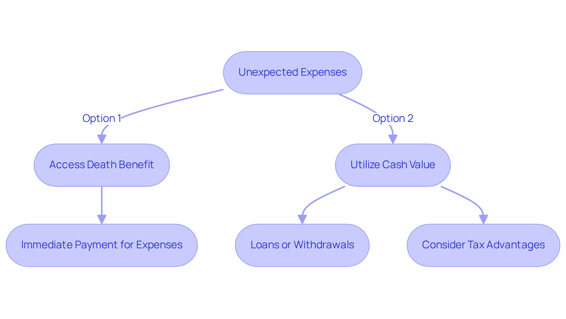This flowchart shows how families can manage unexpected expenses using grantor trust coverage. Start at the top with unexpected expenses, then follow the arrows to see how to access funds through death benefits or cash value. Each step helps illustrate the options available to ensure financial stability during tough times.