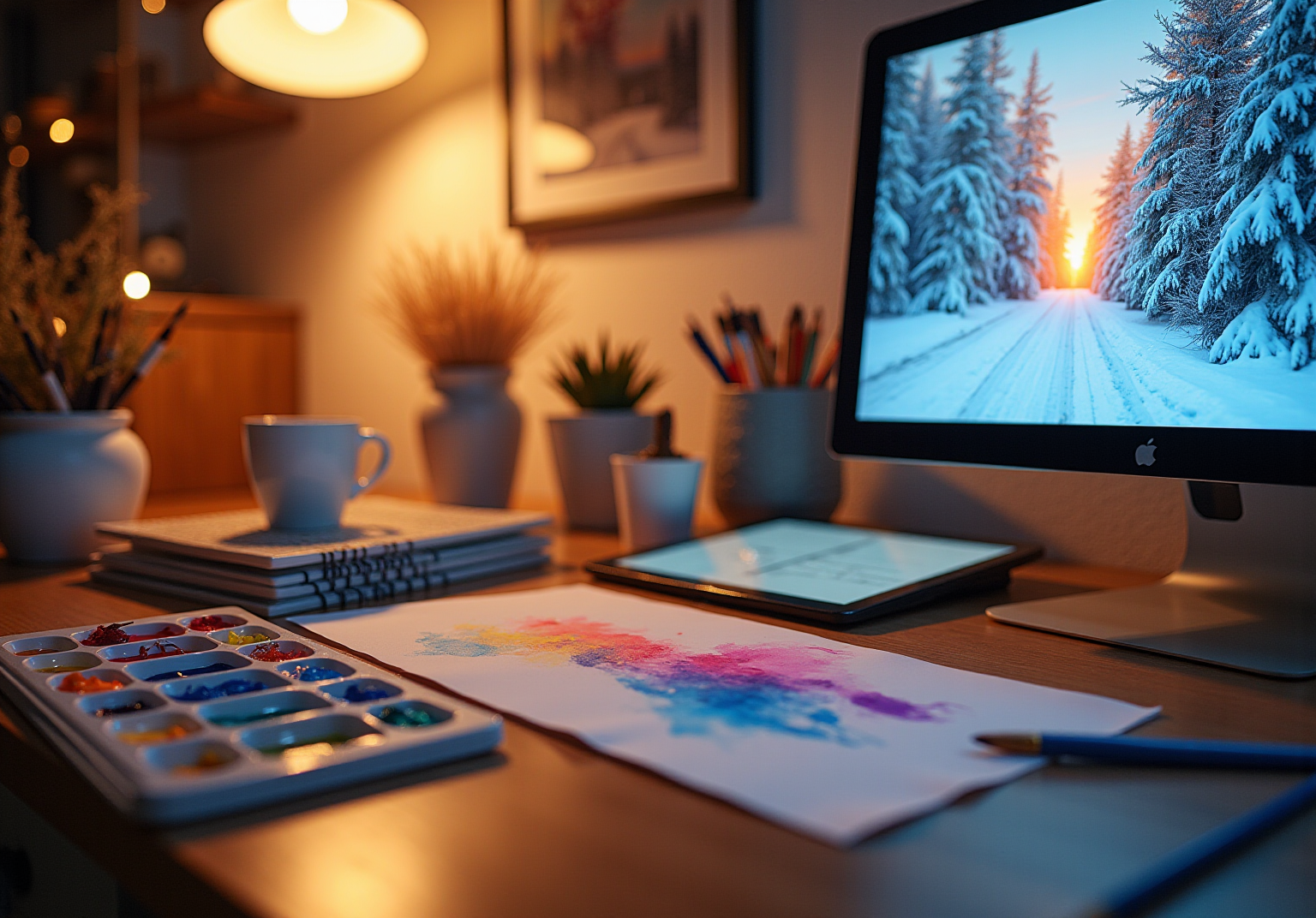 Artistic Workspace for Winter Watercolor Inspiration Artistic Workspace for Winter Watercolor Inspiration