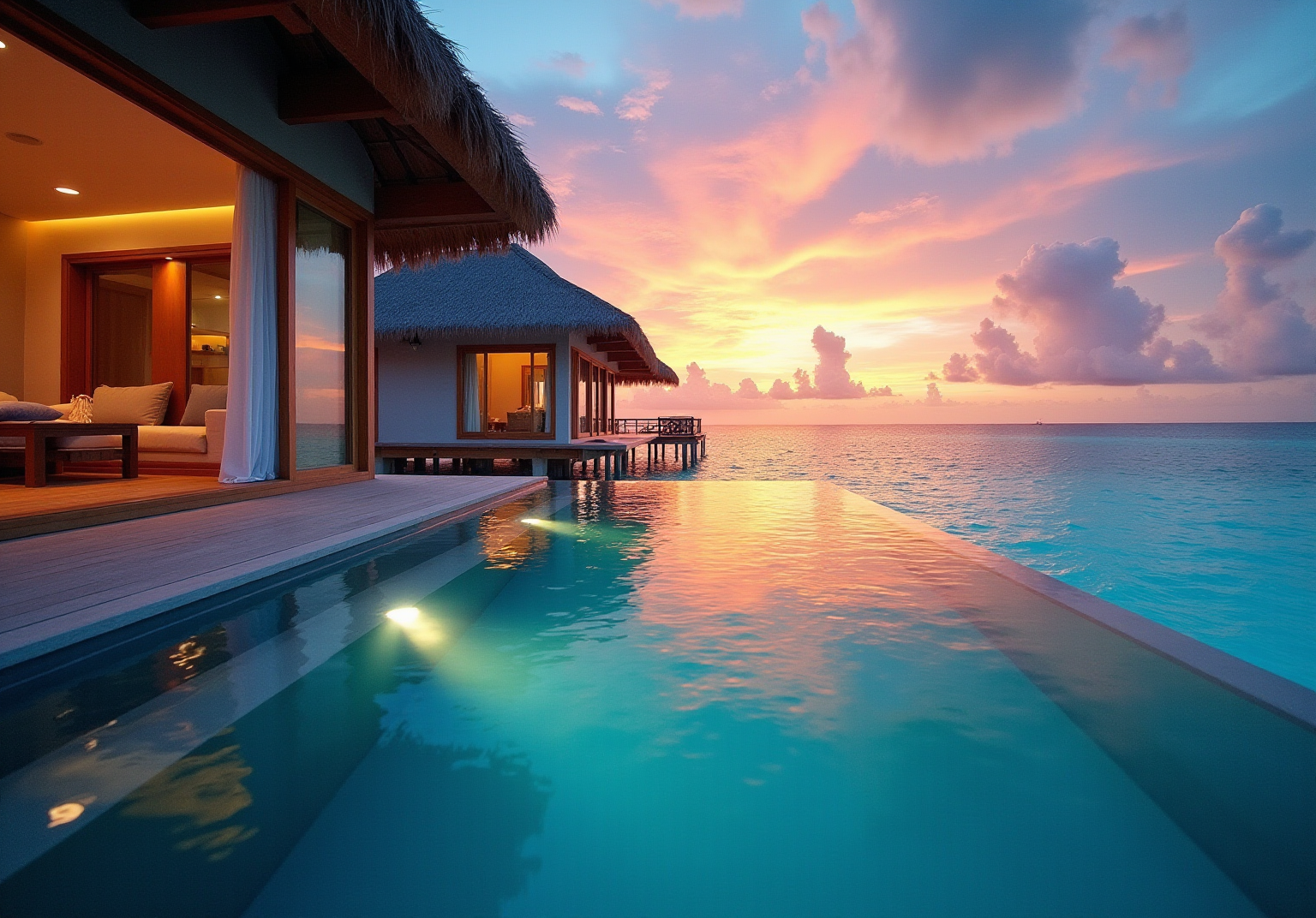 Luxury Overwater Villa at Sunset