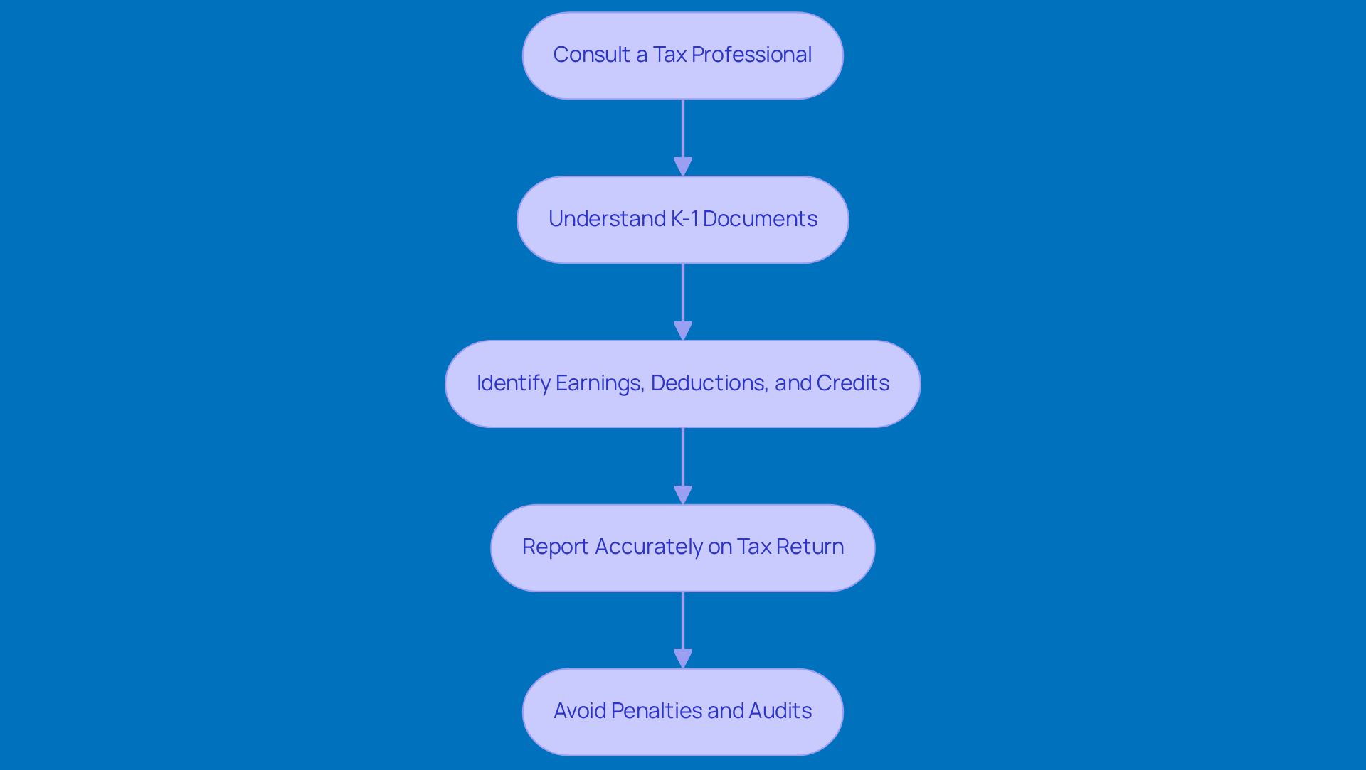 This flowchart outlines the steps small business owners should take when dealing with K-1 documents. Start by consulting a tax professional, then follow the arrows to see how to understand and report your tax information correctly. This flowchart outlines the steps small business owners should take when dealing with K-1 documents. Start by consulting a tax professional, then follow the arrows to see how to understand and report your tax information correctly.