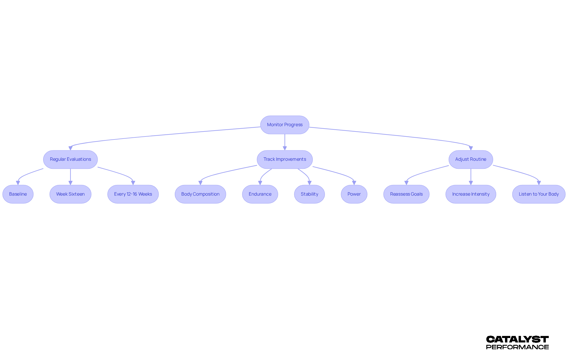 Follow the arrows to see how to monitor your fitness journey. Start by tracking your progress, then evaluate your results, and finally, adjust your routine based on what you learn.