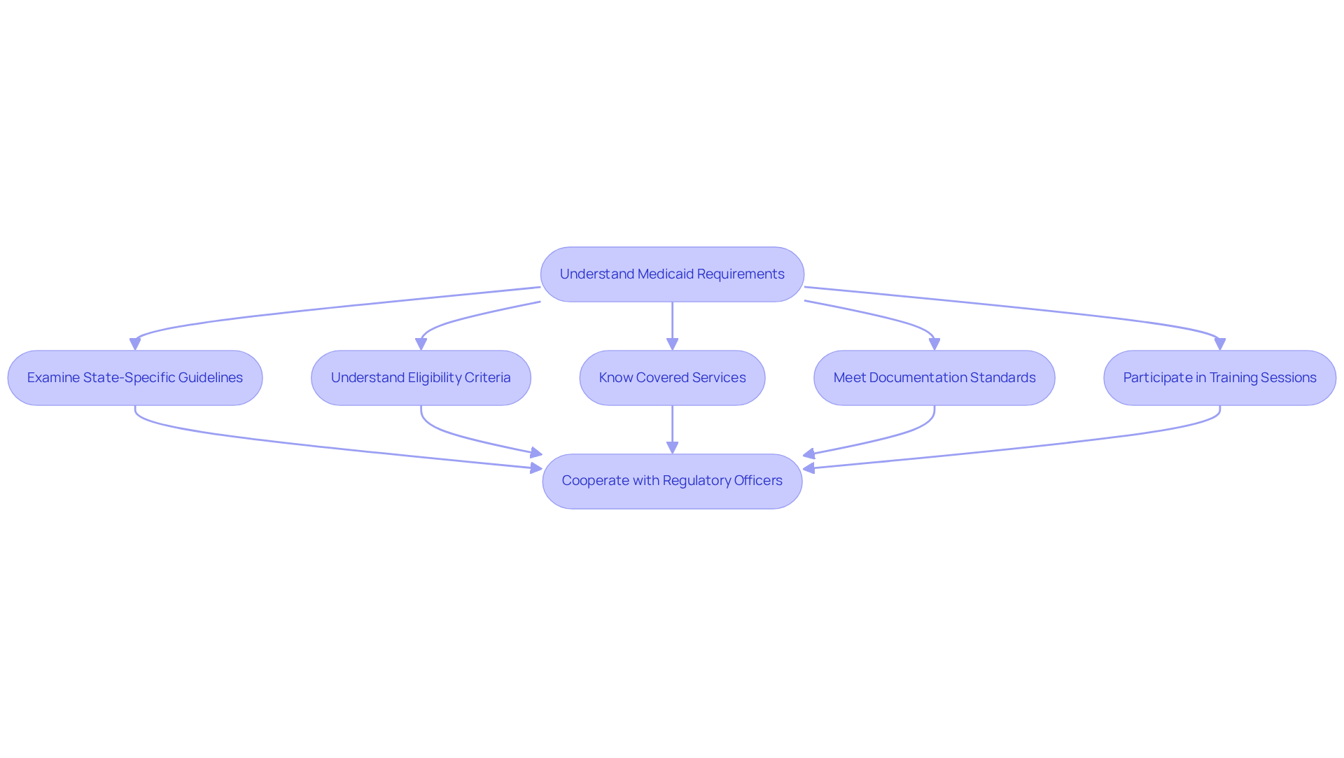This flowchart outlines the steps providers should take to ensure compliance with Medicaid requirements. Each box represents a crucial step in the process, leading to the final goal of cooperation with regulatory officers to maintain compliance and safeguard revenue.