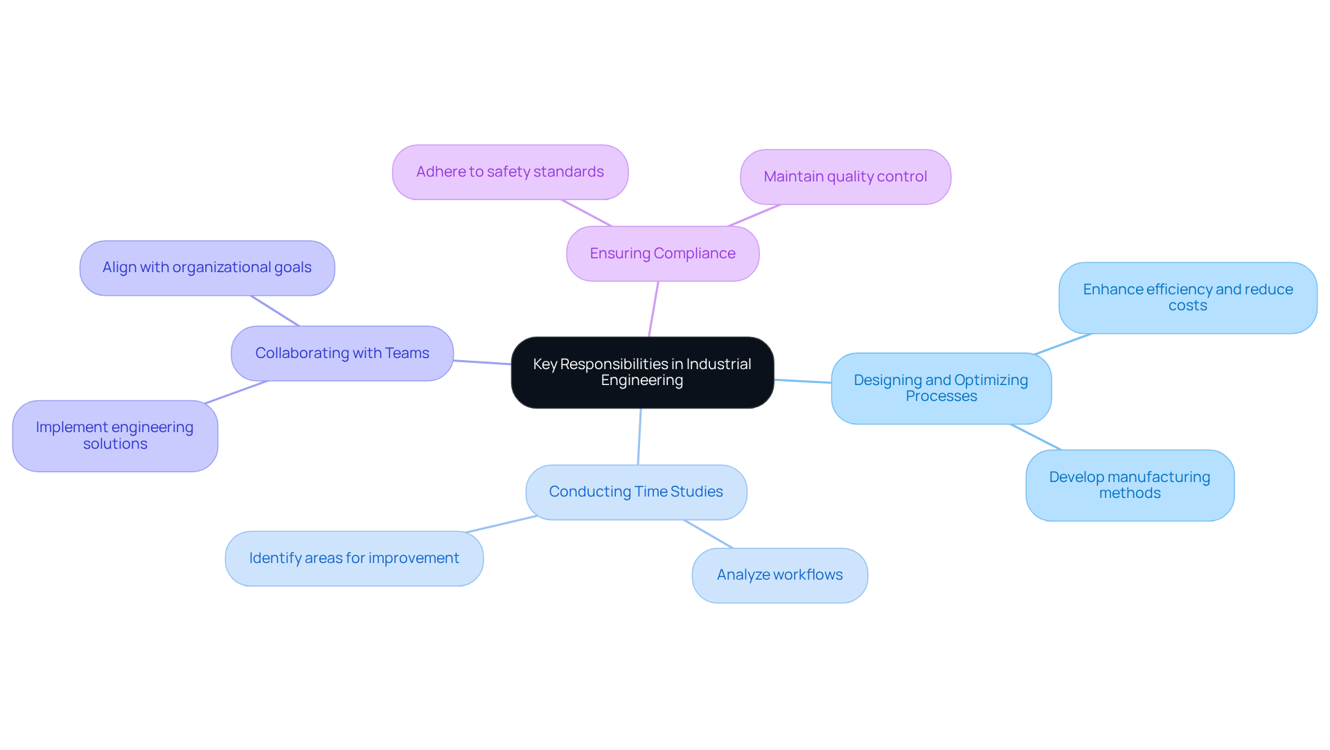 The central node shows the focus on key responsibilities, and each branch represents a specific task related to that focus. This visualization helps to understand the various aspects of the role at a glance. The central node shows the focus on key responsibilities, and each branch represents a specific task related to that focus. This visualization helps to understand the various aspects of the role at a glance.