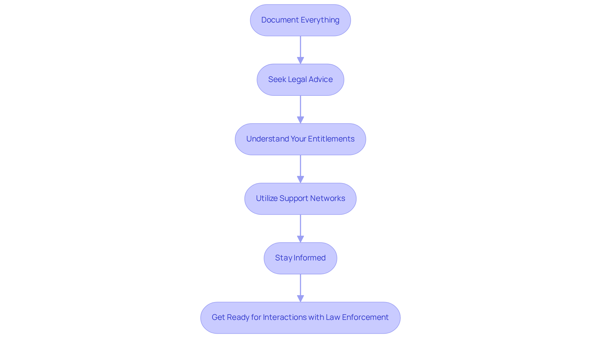 Each box represents a crucial step in navigating legal challenges. Follow the arrows to see the recommended order of actions, ensuring you don't miss any important steps in protecting your rights.