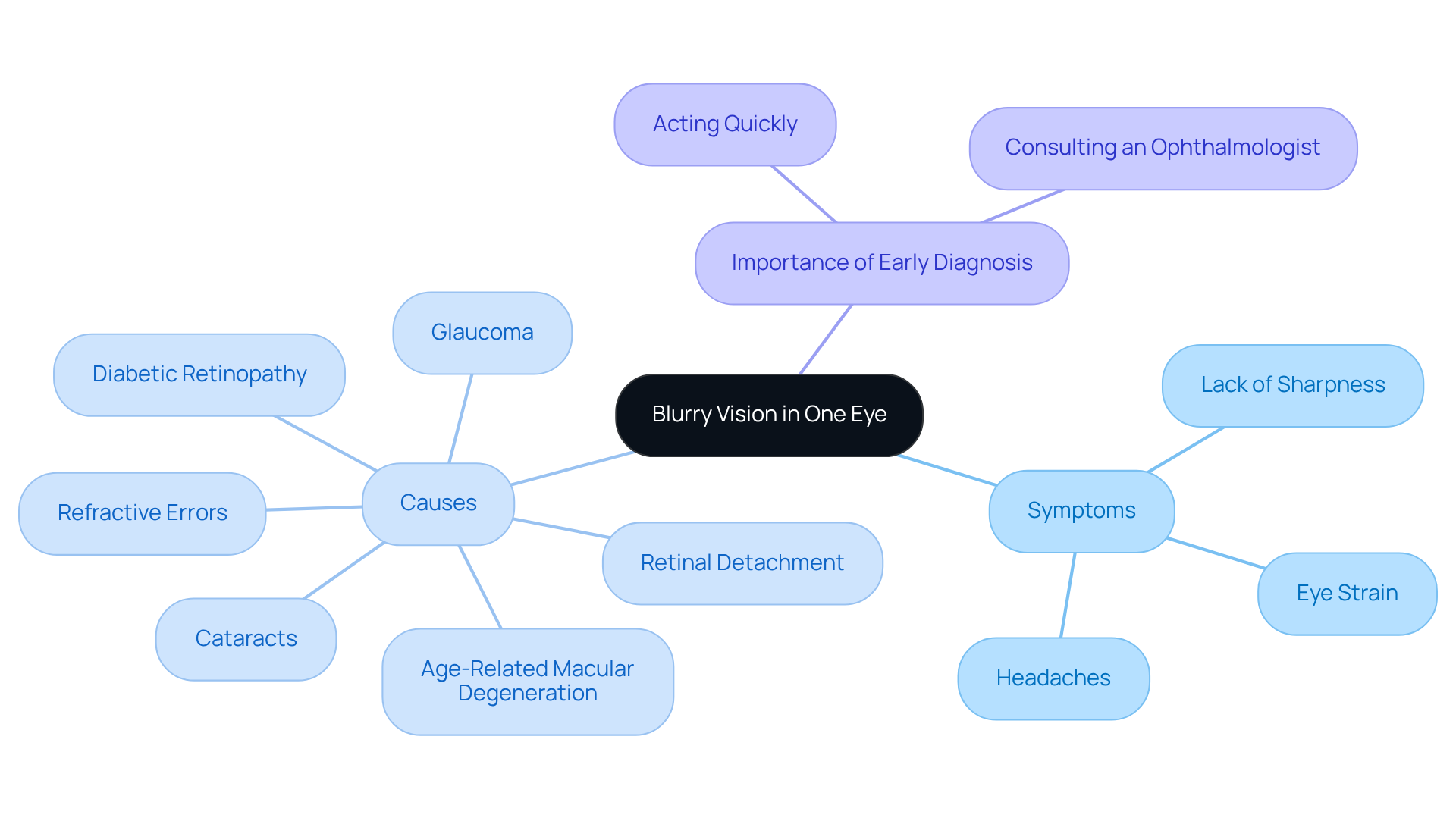 The central idea represents blurry vision, while the branches show symptoms, causes, and the importance of prompt medical attention. Each branch provides details that help you understand the condition better. The central idea represents blurry vision, while the branches show symptoms, causes, and the importance of prompt medical attention. Each branch provides details that help you understand the condition better.