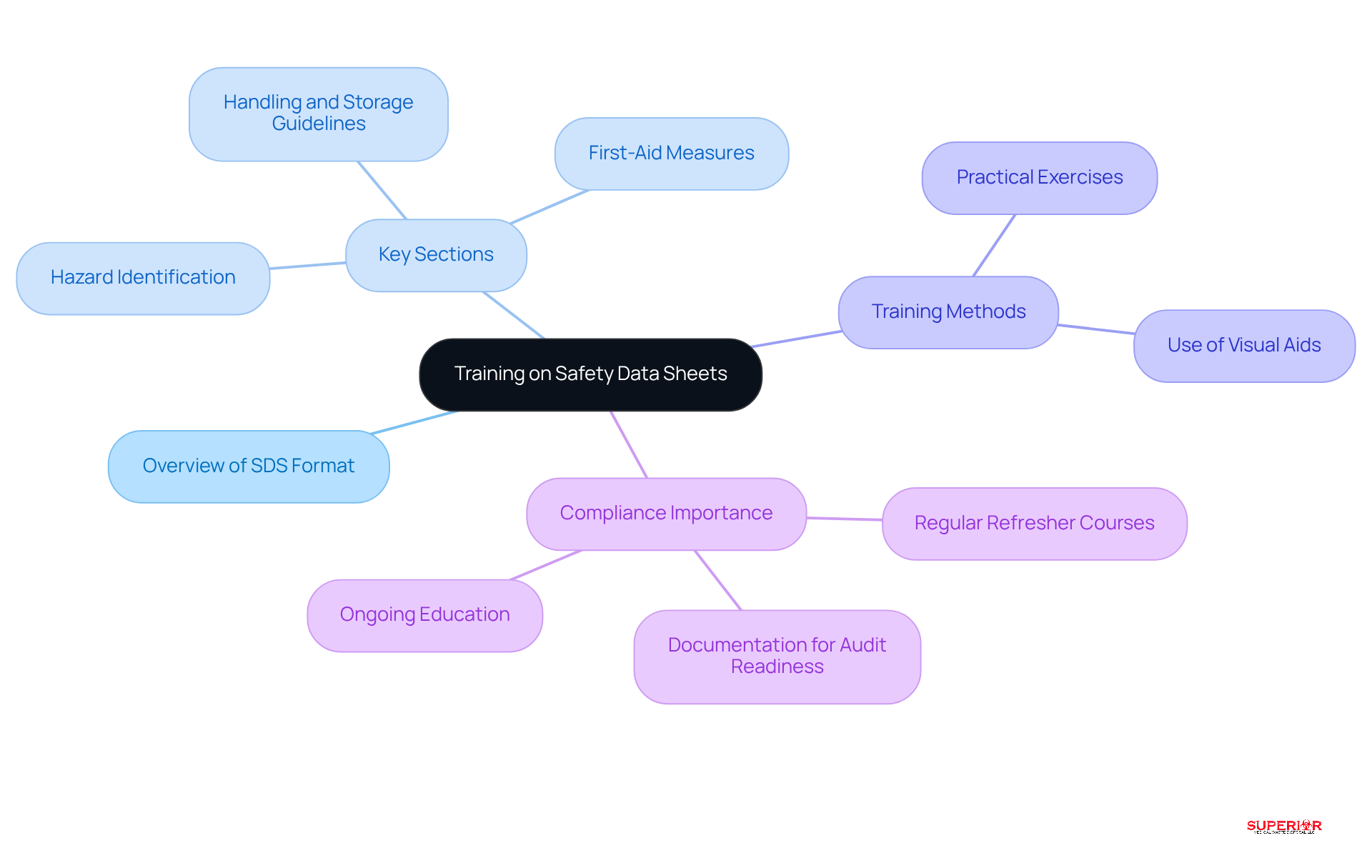 The center represents the main training topic, while the branches show the key areas of focus. Each color-coded section helps you understand the different components of the training process and their importance. The center represents the main training topic, while the branches show the key areas of focus. Each color-coded section helps you understand the different components of the training process and their importance.
