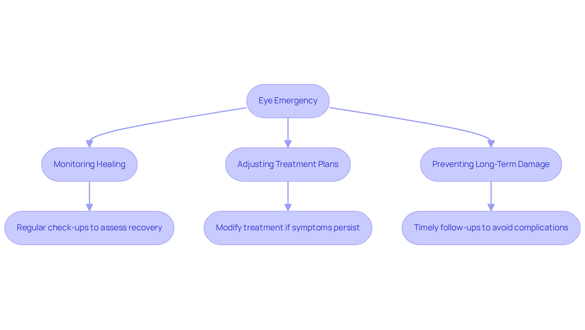 This flowchart guides you through the essential steps after an eye emergency. Start at the top and follow the arrows to see how to monitor your recovery, adjust your treatment, and prevent long-term issues.