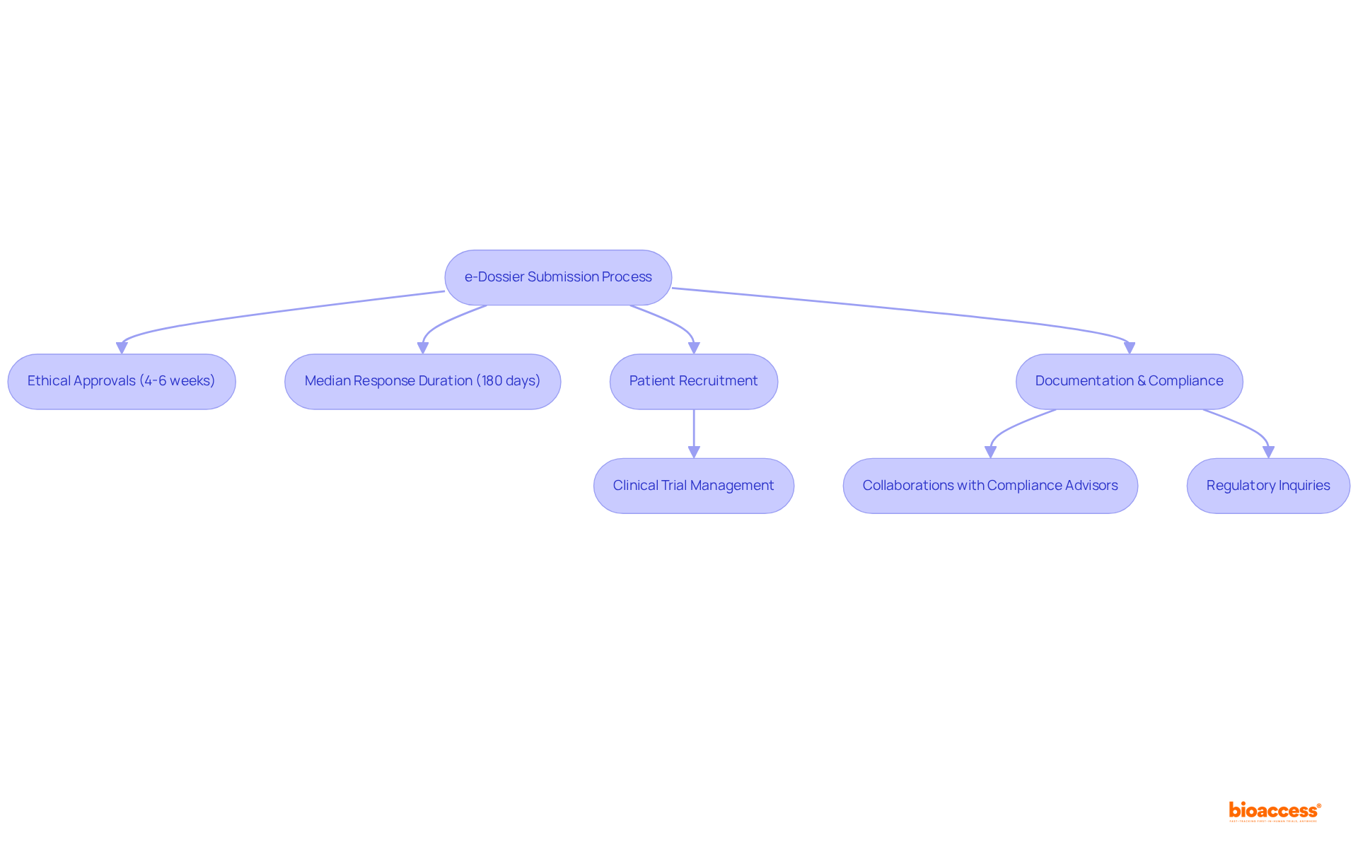 This flowchart shows the steps involved in the e-Dossier submission process. Each box represents a stage or key action, while the arrows illustrate how these steps connect to create an efficient workflow.