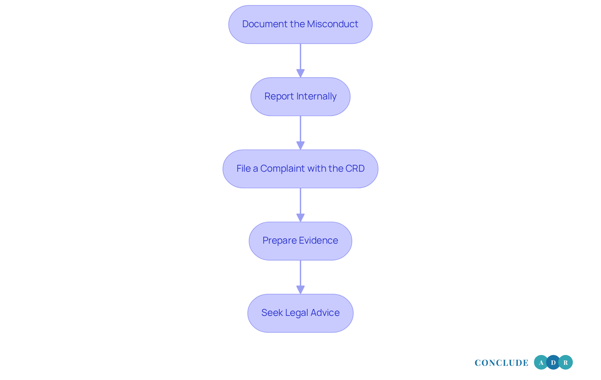 Each box represents a step in the complaint process. Follow the arrows to see how to navigate from documenting the misconduct to seeking legal advice, ensuring you take the right actions to protect your rights.