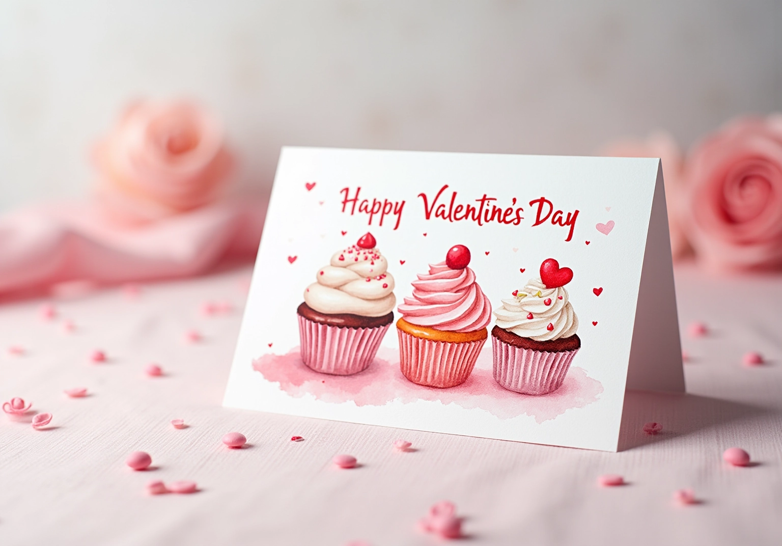 Valentine's Day Cupcake Watercolor Card Valentine's Day Cupcake Watercolor Card