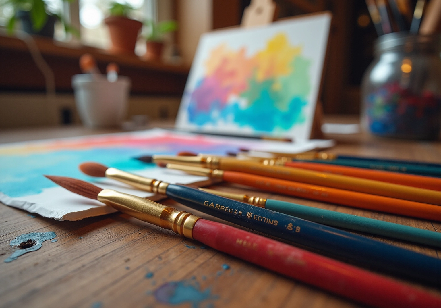 Variety of Watercolor Brushes in an Artist's Studio Variety of Watercolor Brushes in an Artist's Studio