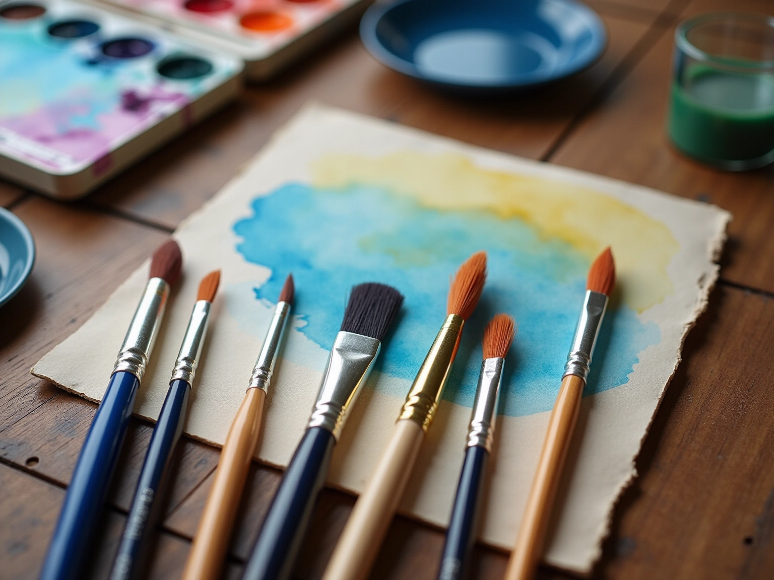 Variety of Watercolour Brushes in an Artist's Studio