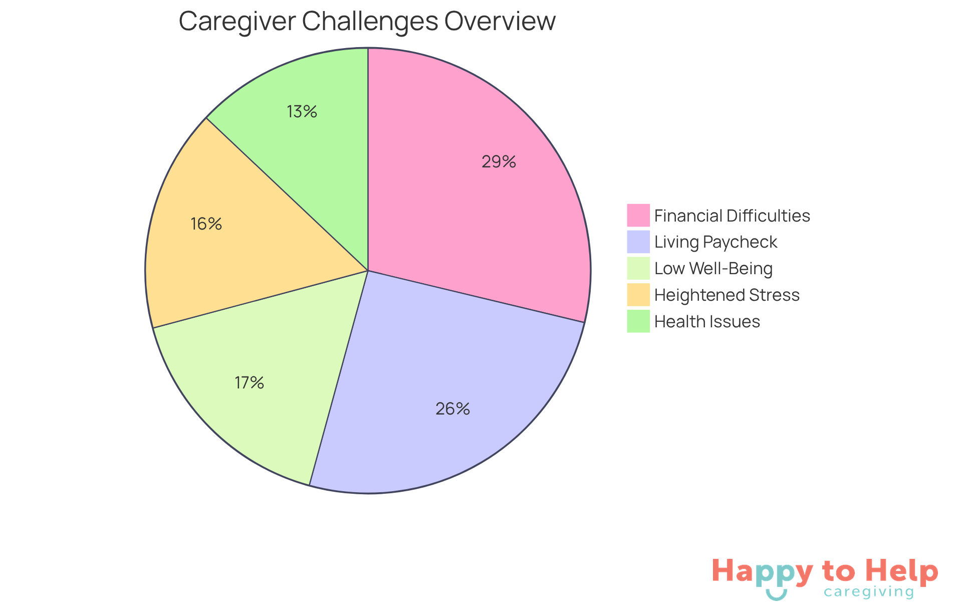 Each slice of the pie represents a challenge caregivers face. The larger the slice, the more caregivers are affected by that issue. This helps visualize the urgent needs for support and resources.