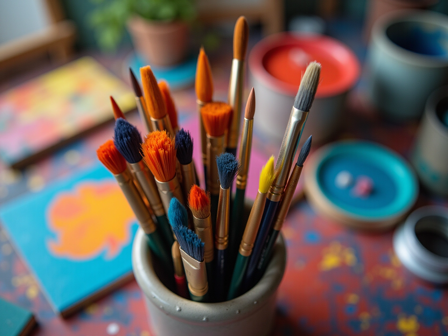 Versatile Synthetic Brushes in an Artist's Studio