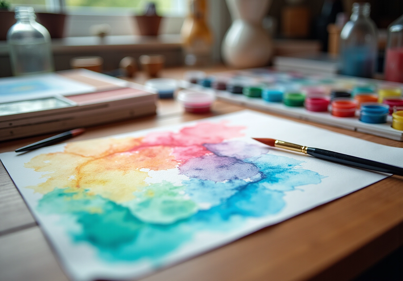 Versatile Watercolor Techniques in an Artist's Studio