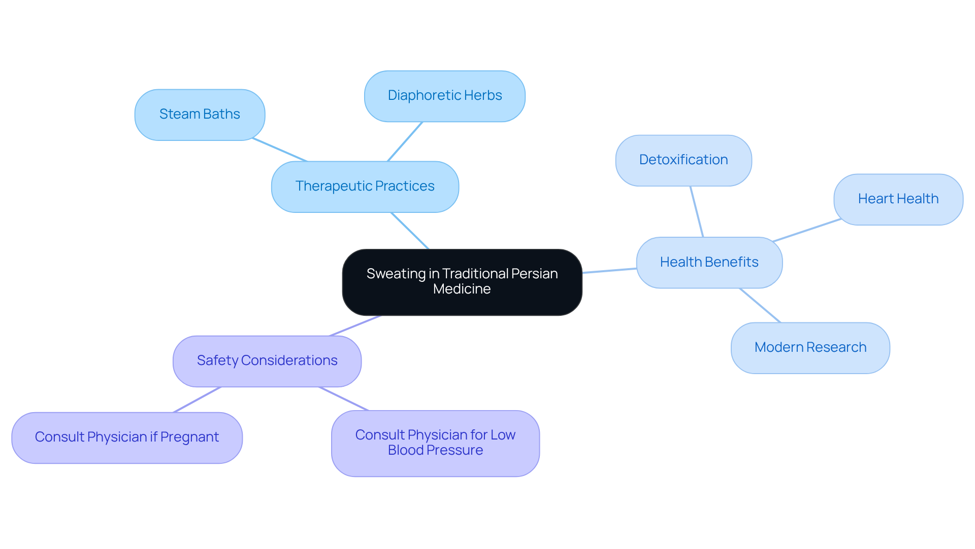 The central node represents the main topic, while branches show different aspects like practices, benefits, and safety. Each color-coded branch helps you see how everything connects.