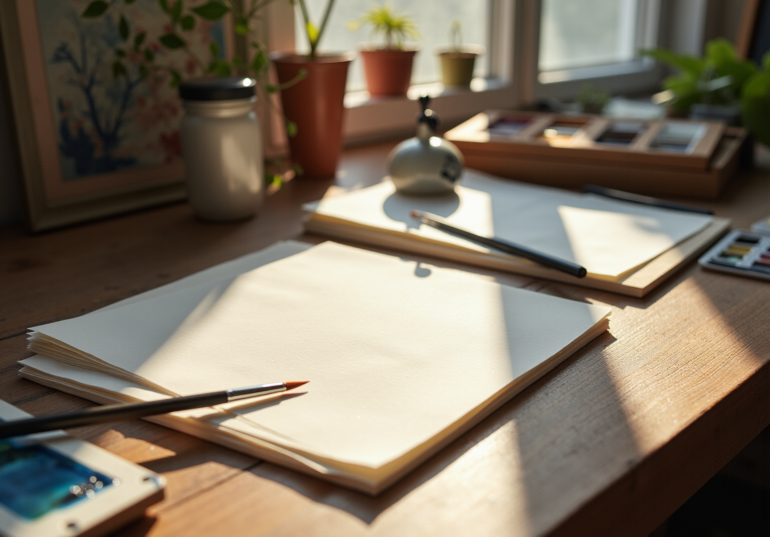 Artist's Workspace with Hahnemühle Watercolor Paper Artist's Workspace with Hahnemühle Watercolor Paper