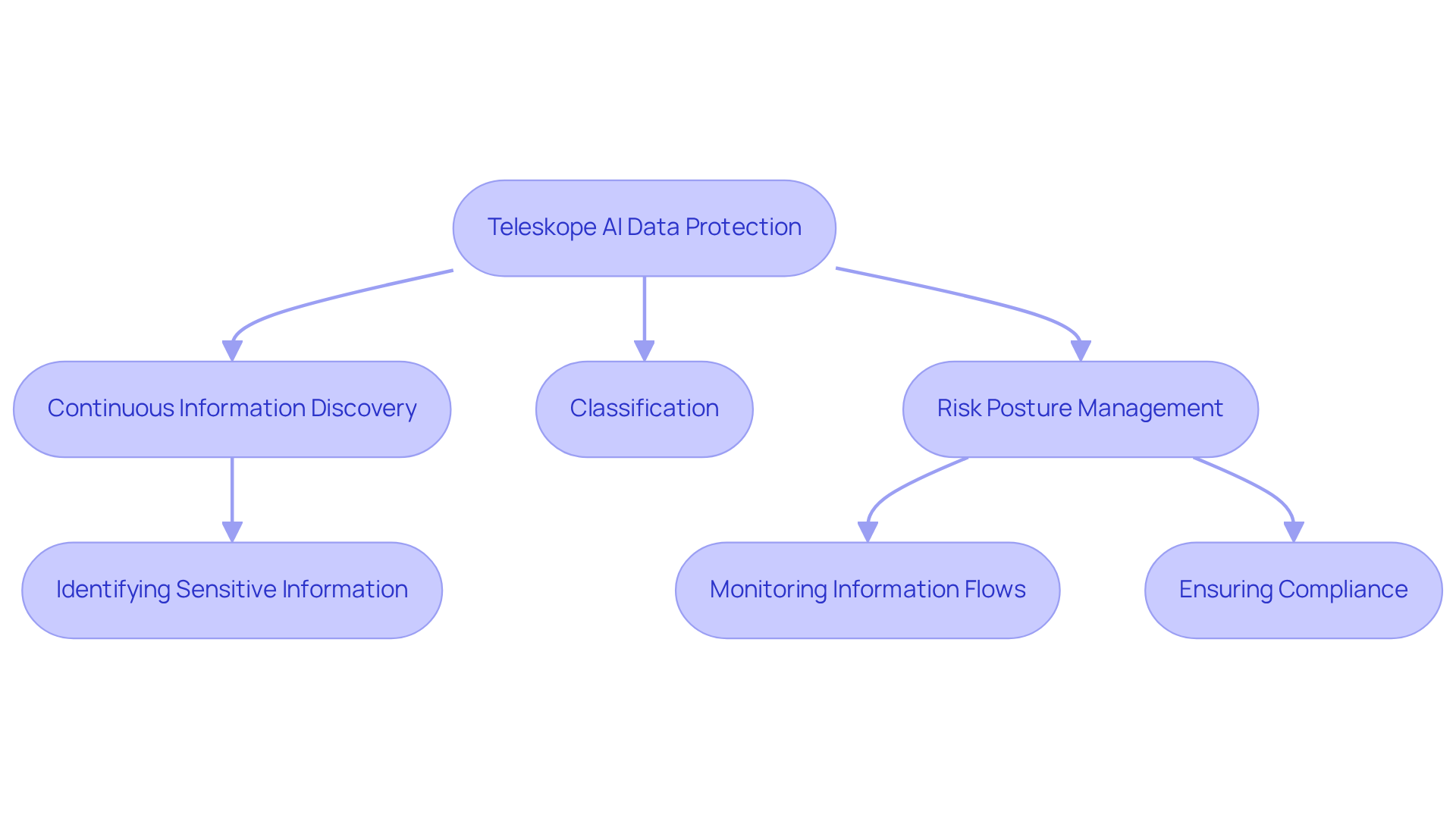 Follow the arrows to see how Teleskope AI's features work together to protect customer data. Each box represents a key process, and the sub-boxes show specific actions that enhance data security.