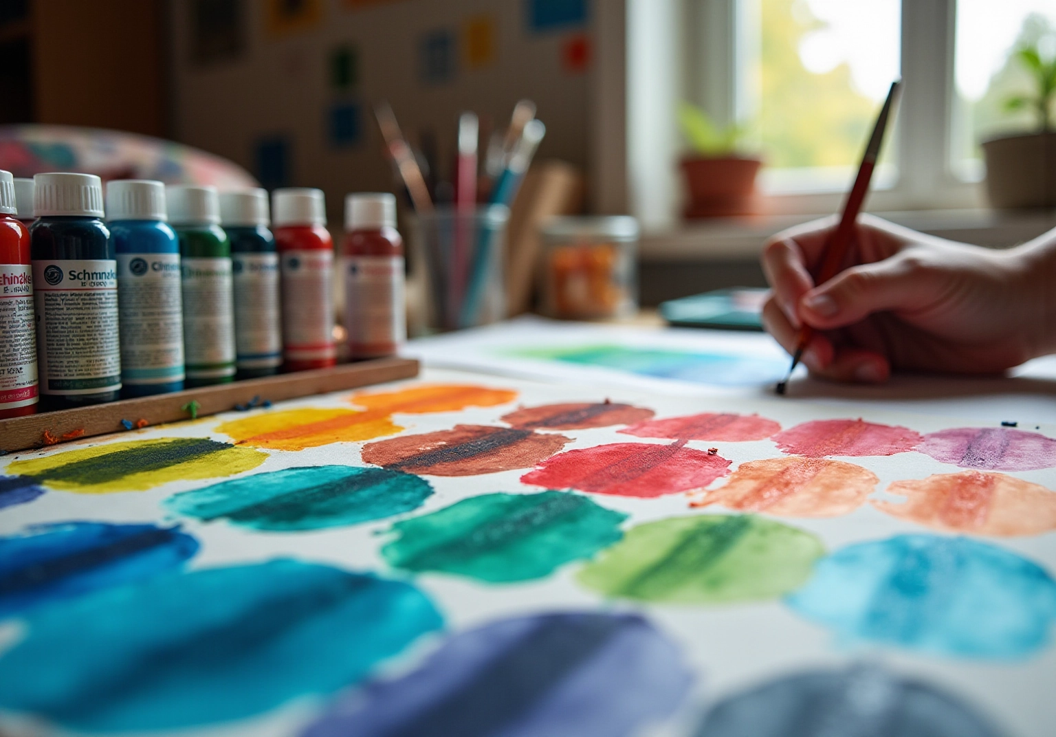 Vibrant Artist's Studio with Schmincke Watercolors