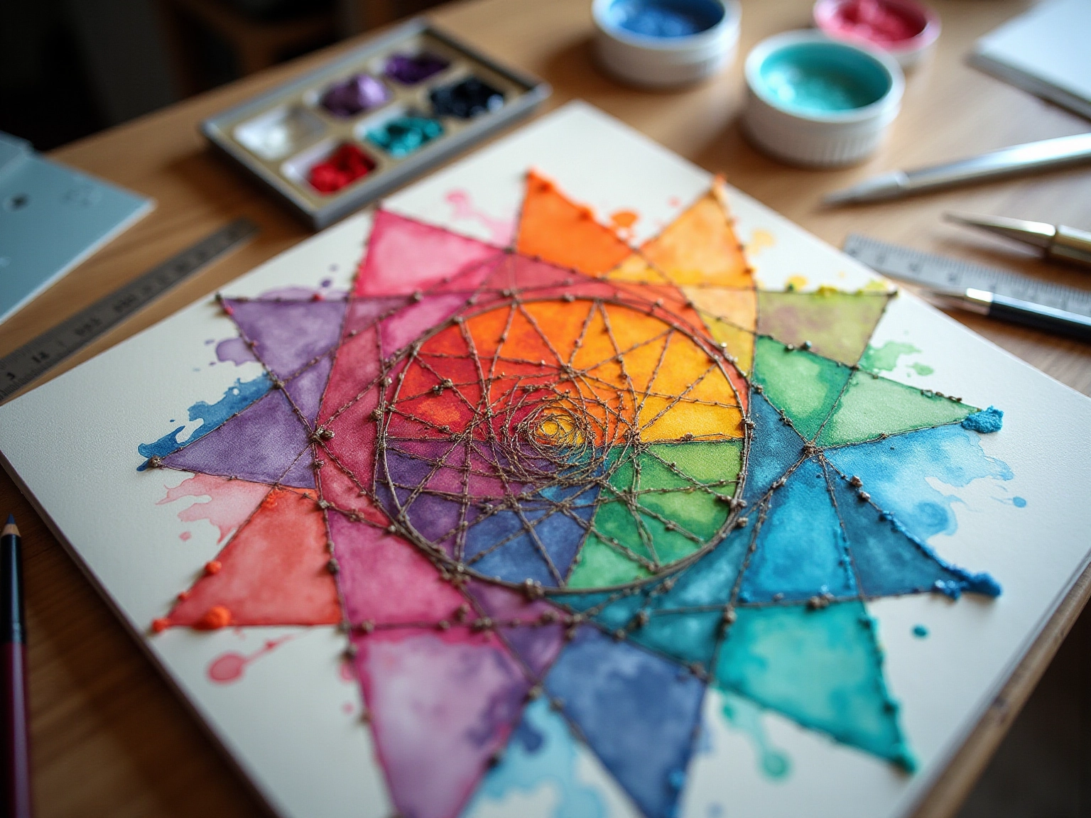 Vibrant Geometric Patterns in Abstract Watercolor Vibrant Geometric Patterns in Abstract Watercolor
