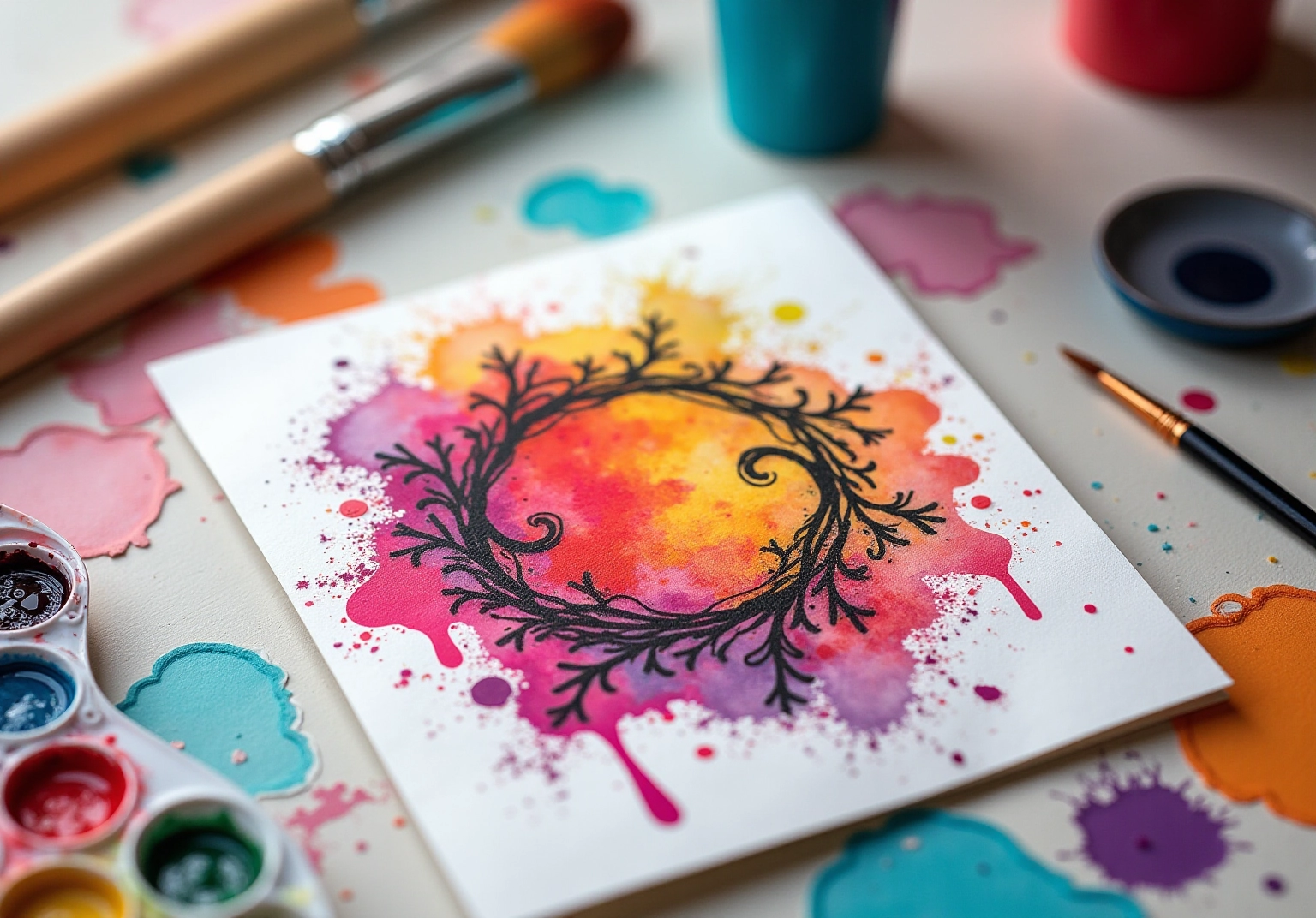 Vibrant Mixed Media Watercolor Card