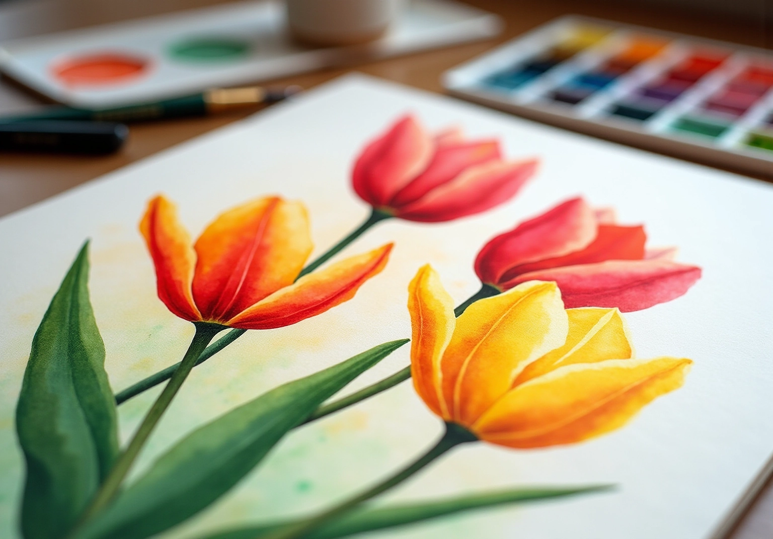 Vibrant Tulips in Watercolor Vibrant Tulips in Watercolor
