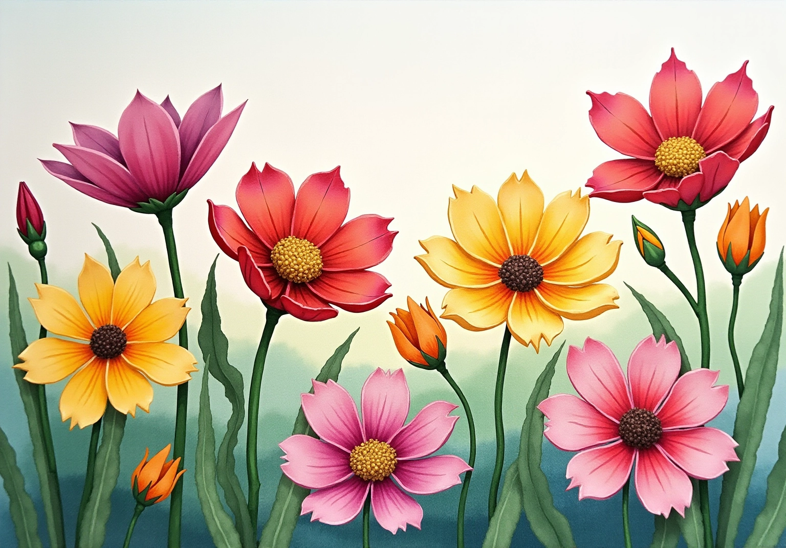Vibrant Watercolor Flower Garden Vibrant Watercolor Flower Garden